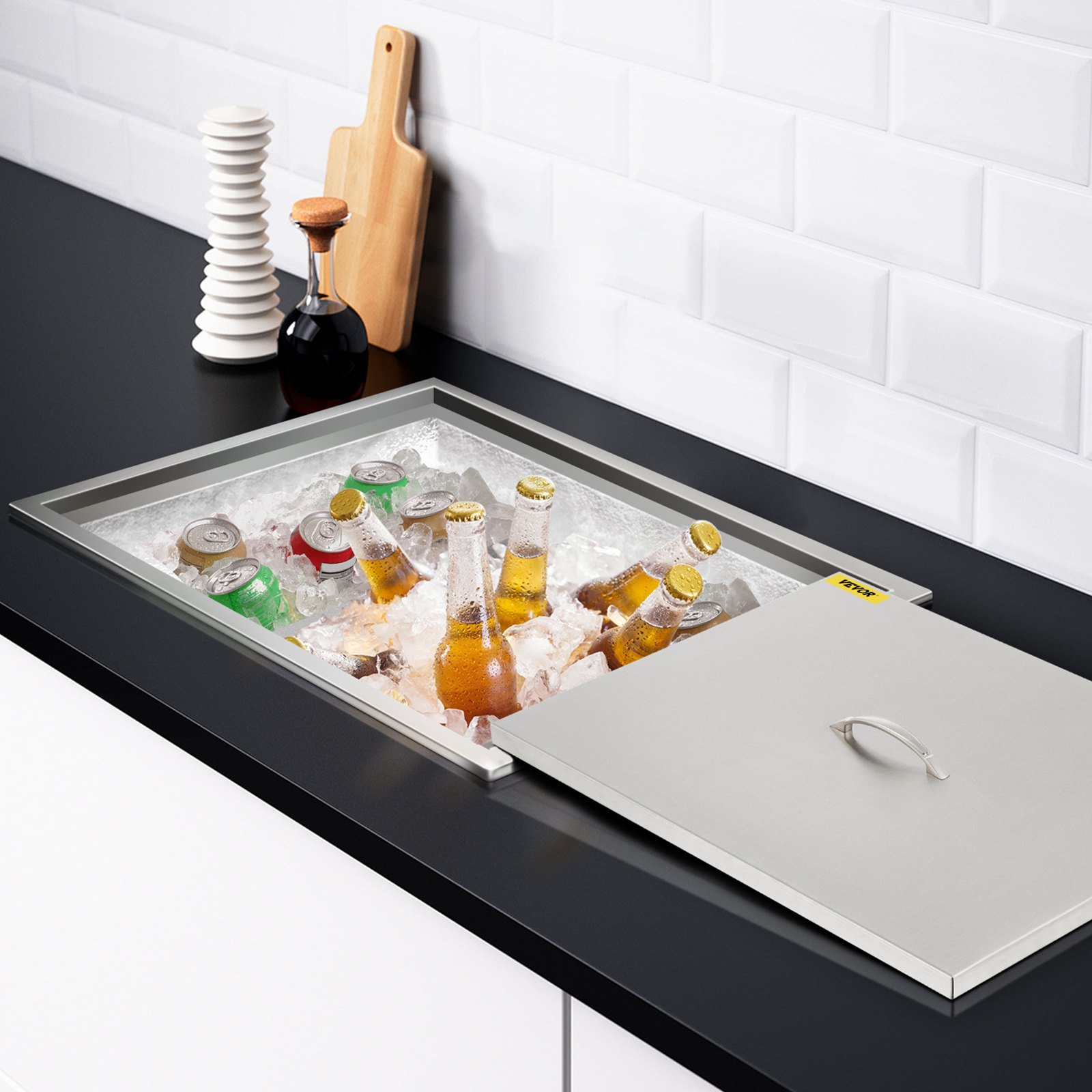 VEVOR Drop In Ice Chest 21.2L x 16.8W x 17.6H Inch with Cover Stainless ...