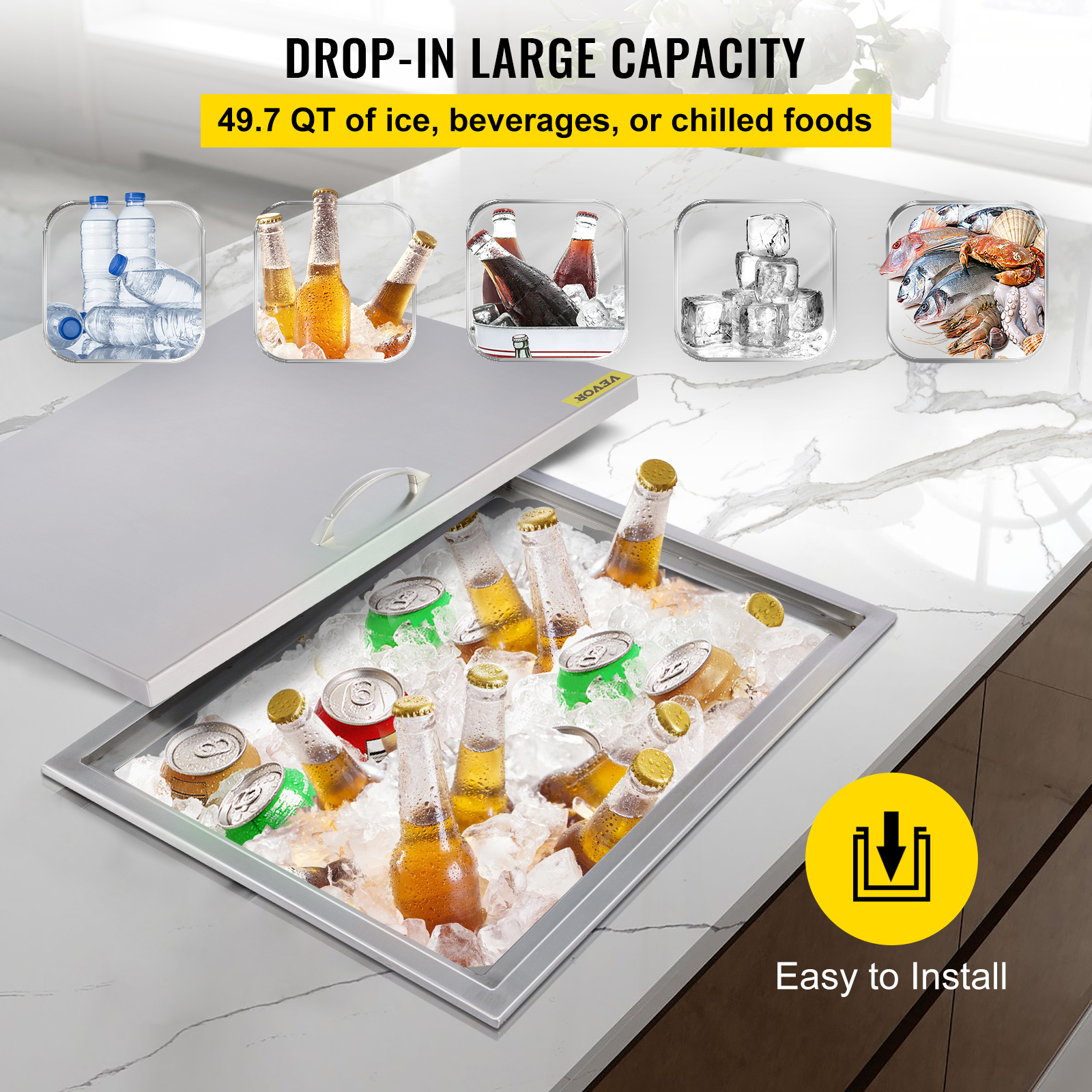 22”x17” Outdoor Kitchen Drop-in Ice Chest Basin Insulated Wall Cooler ...