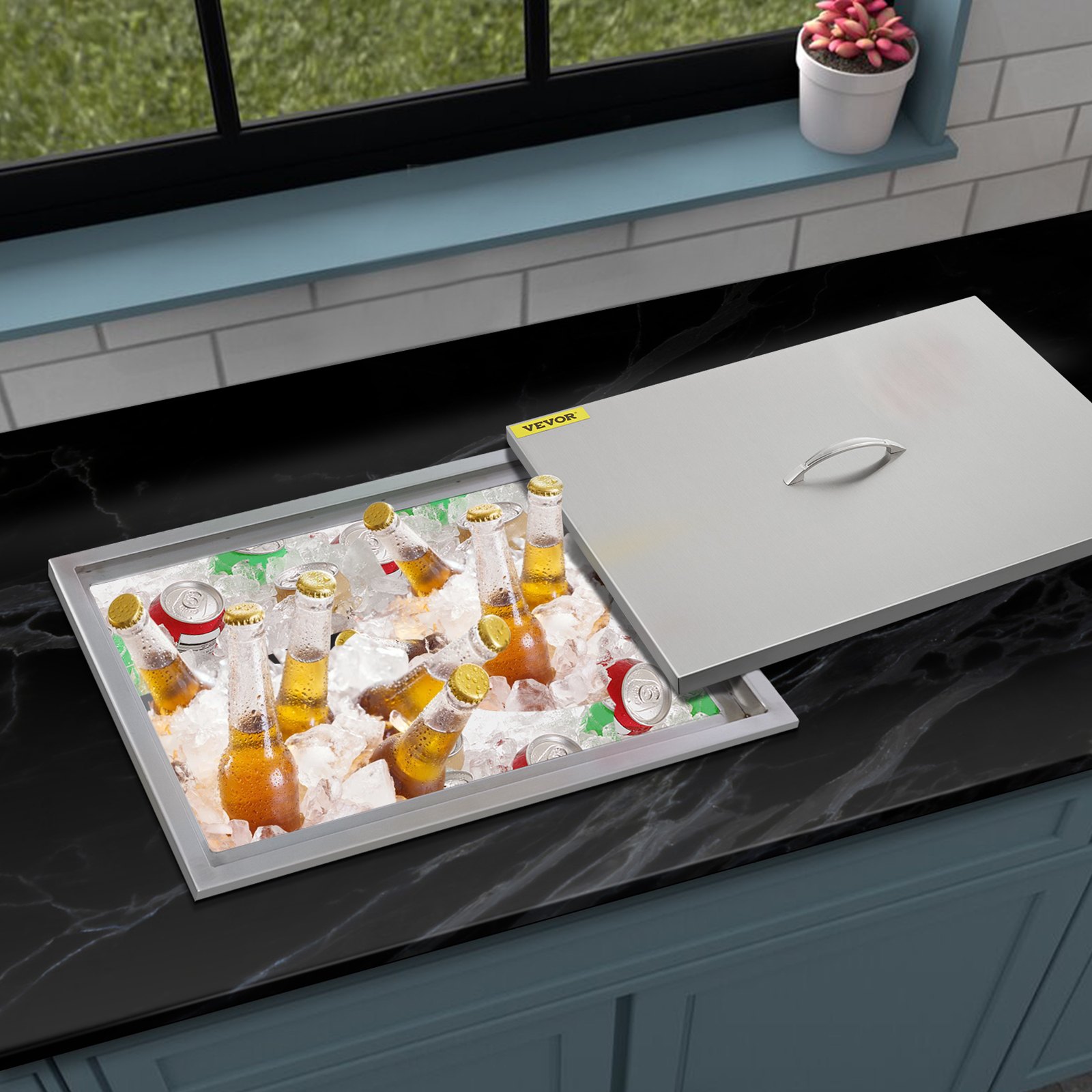 VEVOR Drop in Ice Chest 23''L x 17''W x 12''H with Cover 304 Stainless ...