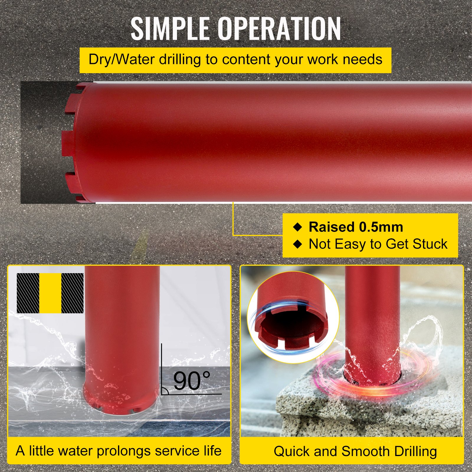 VEVOR Diamond Core Drill, 5"/127mm Diameter Core Drill Bit, 14"/355mm ...