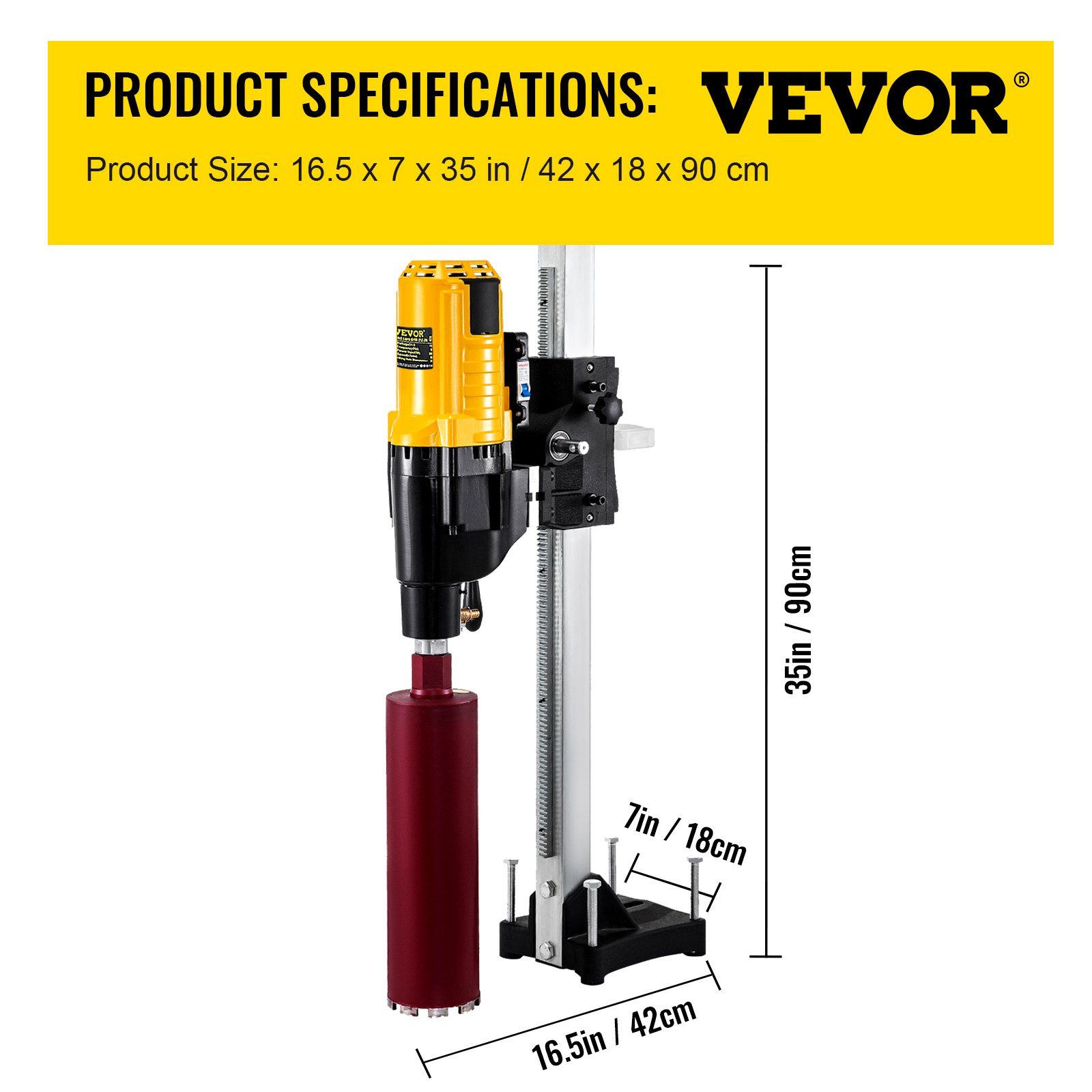 VEVOR Core Drill Machine 305 MM 12 Inches Core Drill Rig Powerful Rugged Diamond Concrete Core ...