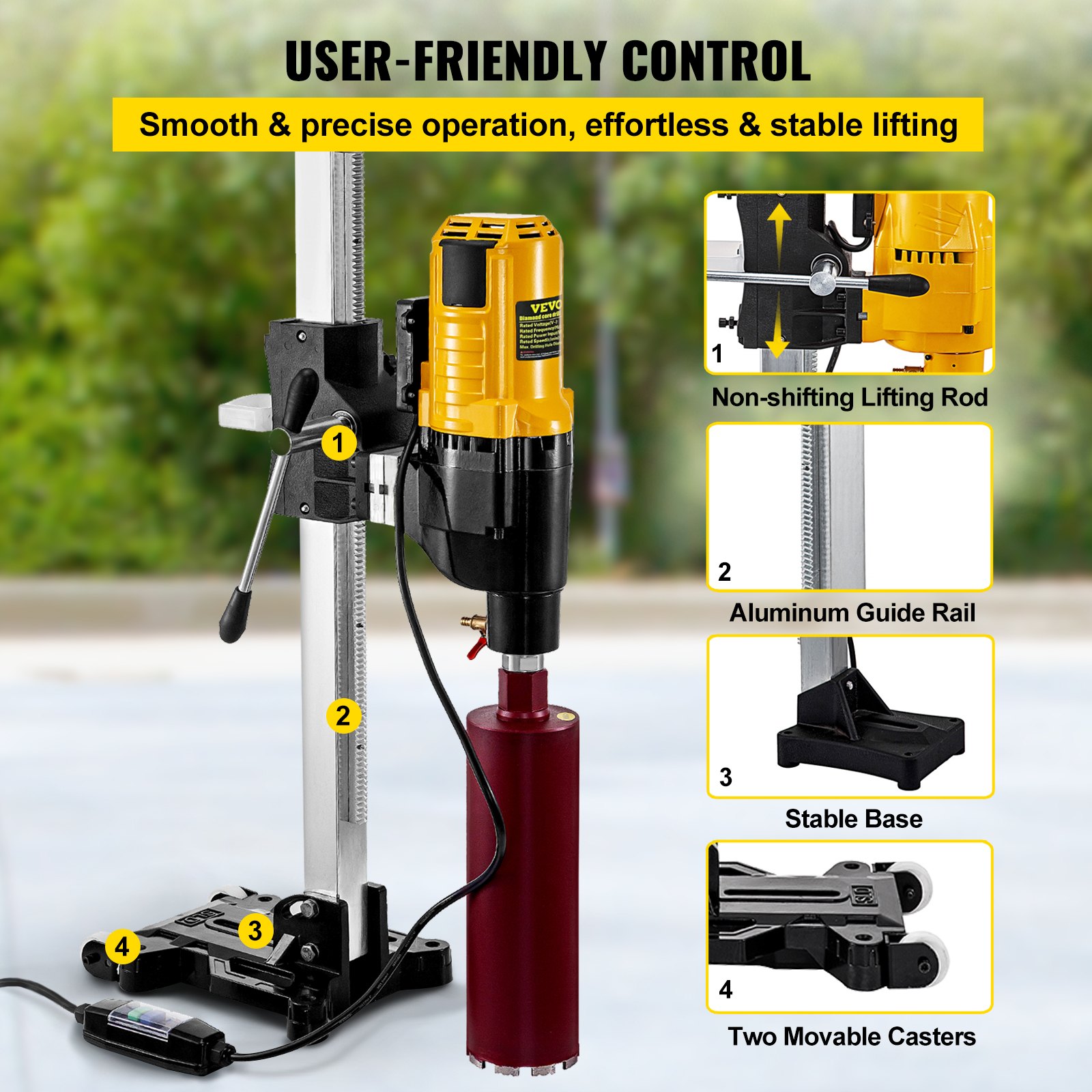 VEVOR Core Drill Machine 355 MM 14 Inches Core Drill Rig Powerful Rugged Diamond Concrete Core ...