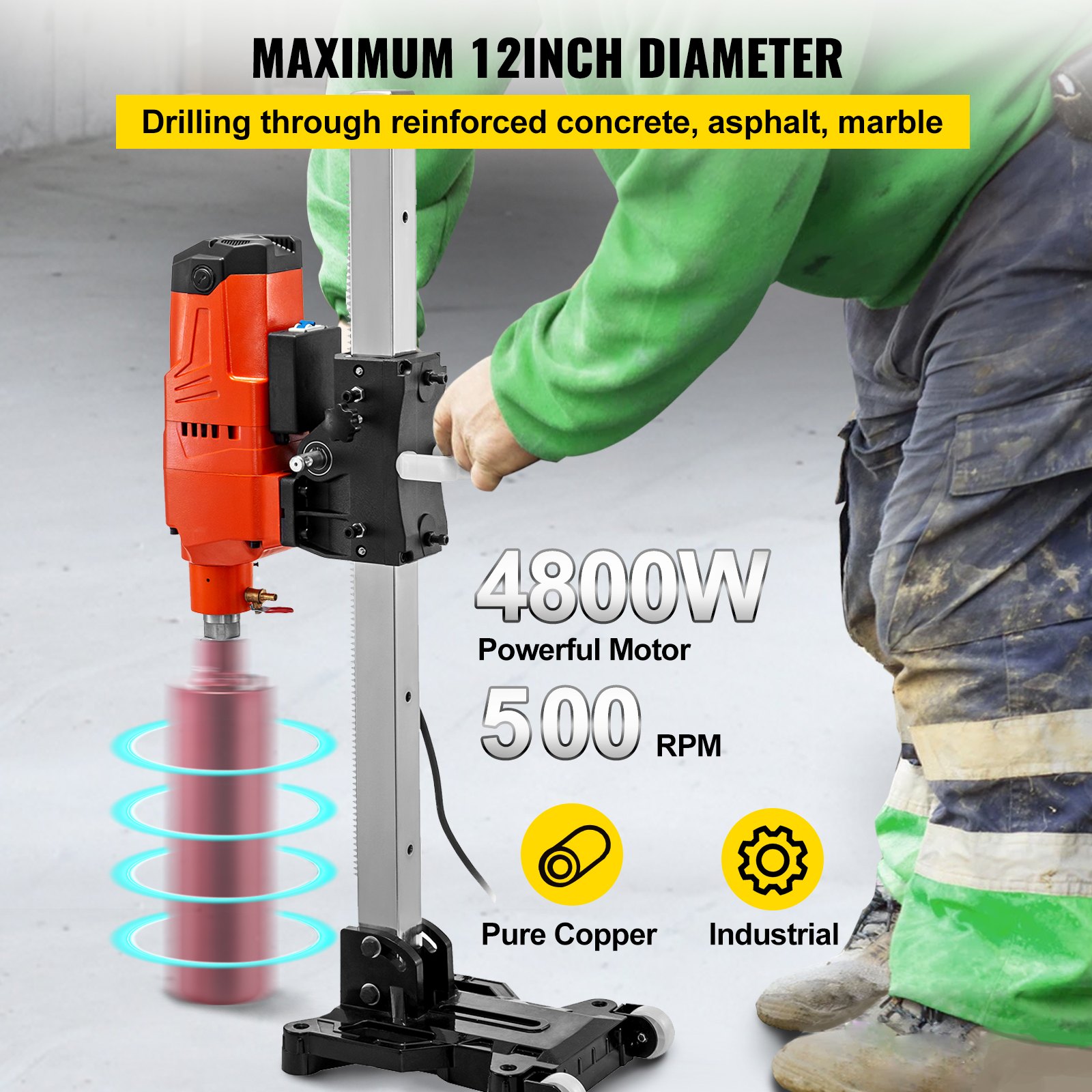 VEVOR Core Drill Machine 305 MM 12 Inches Core Drill Rig Powerful ...