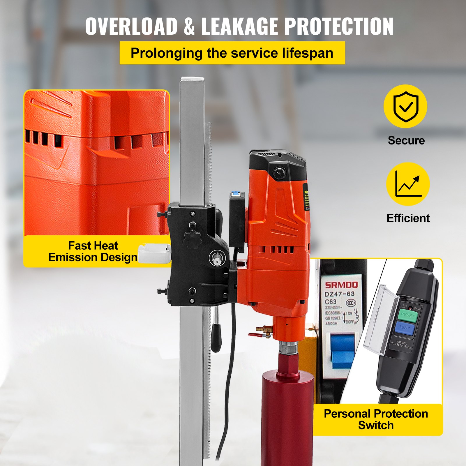 VEVOR Core Drill Machine 305 MM 12 Inches Core Drill Rig Powerful ...