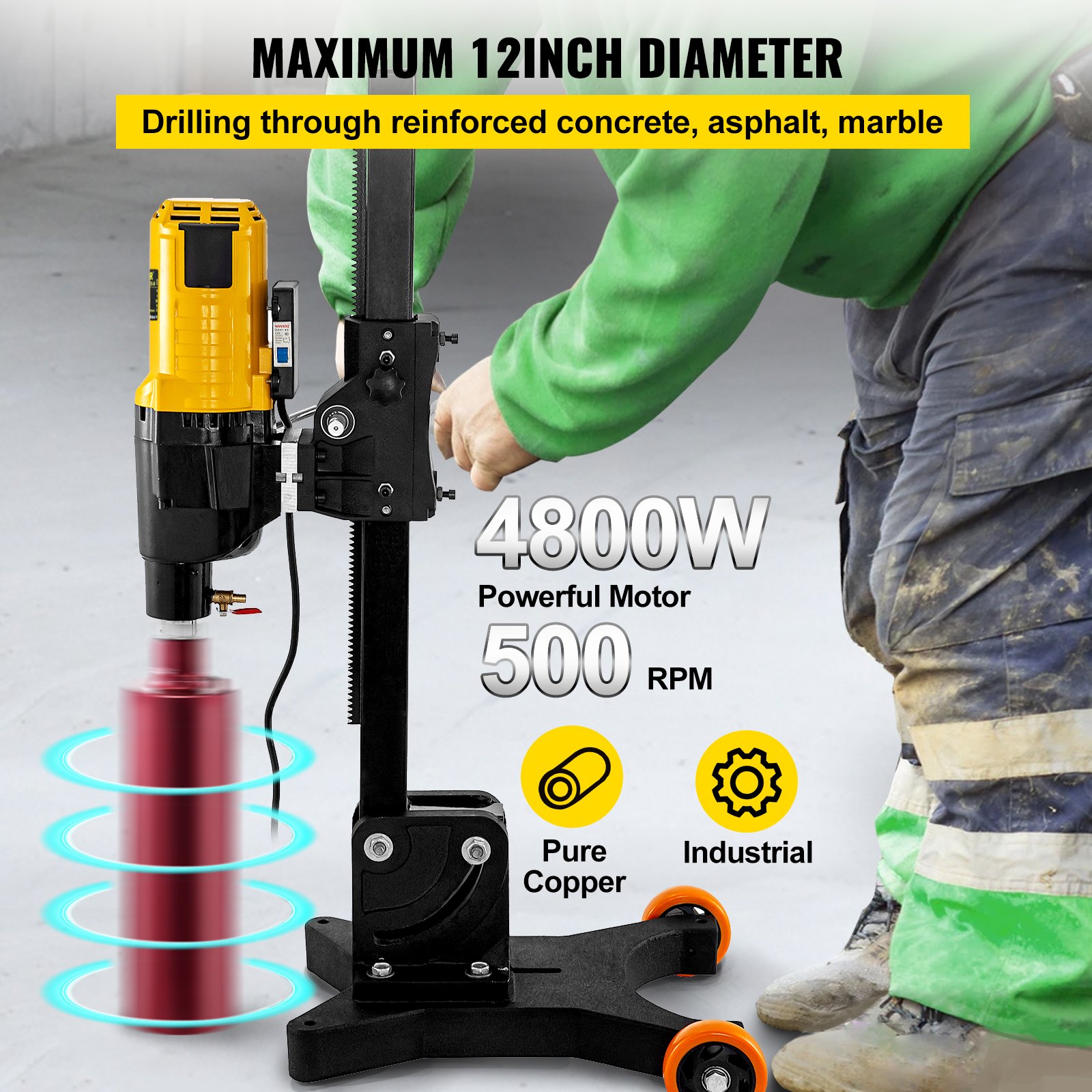 VEVOR 305 MM 12 Inch Core Drill Machine Powerful 4800W Core Drill Rig ...