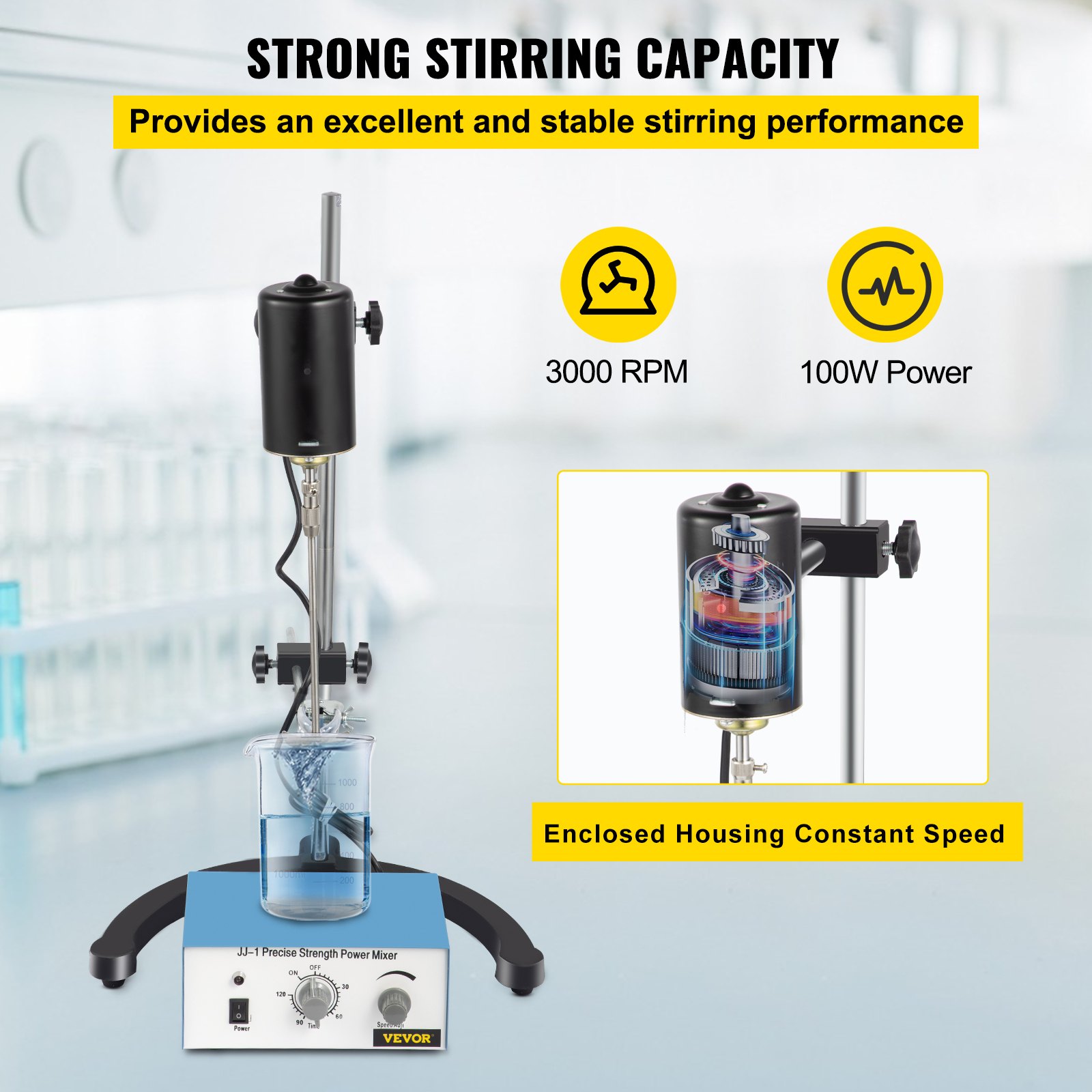 Electric Overhead Stirrer Mixer Variable Speed 100W New | VEVOR US