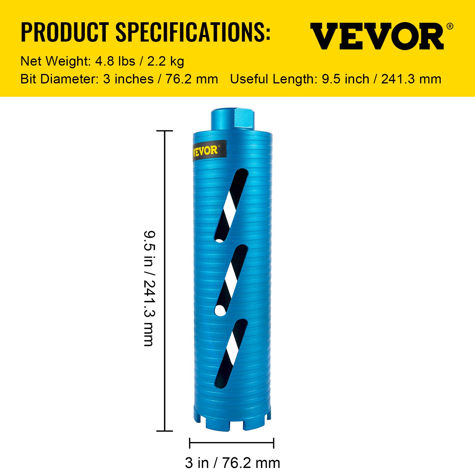 VEVOR Core Drill Diamond Dry Coring Bit 3 VEVOR Core Drill Diamond Dry Coring Bit 3