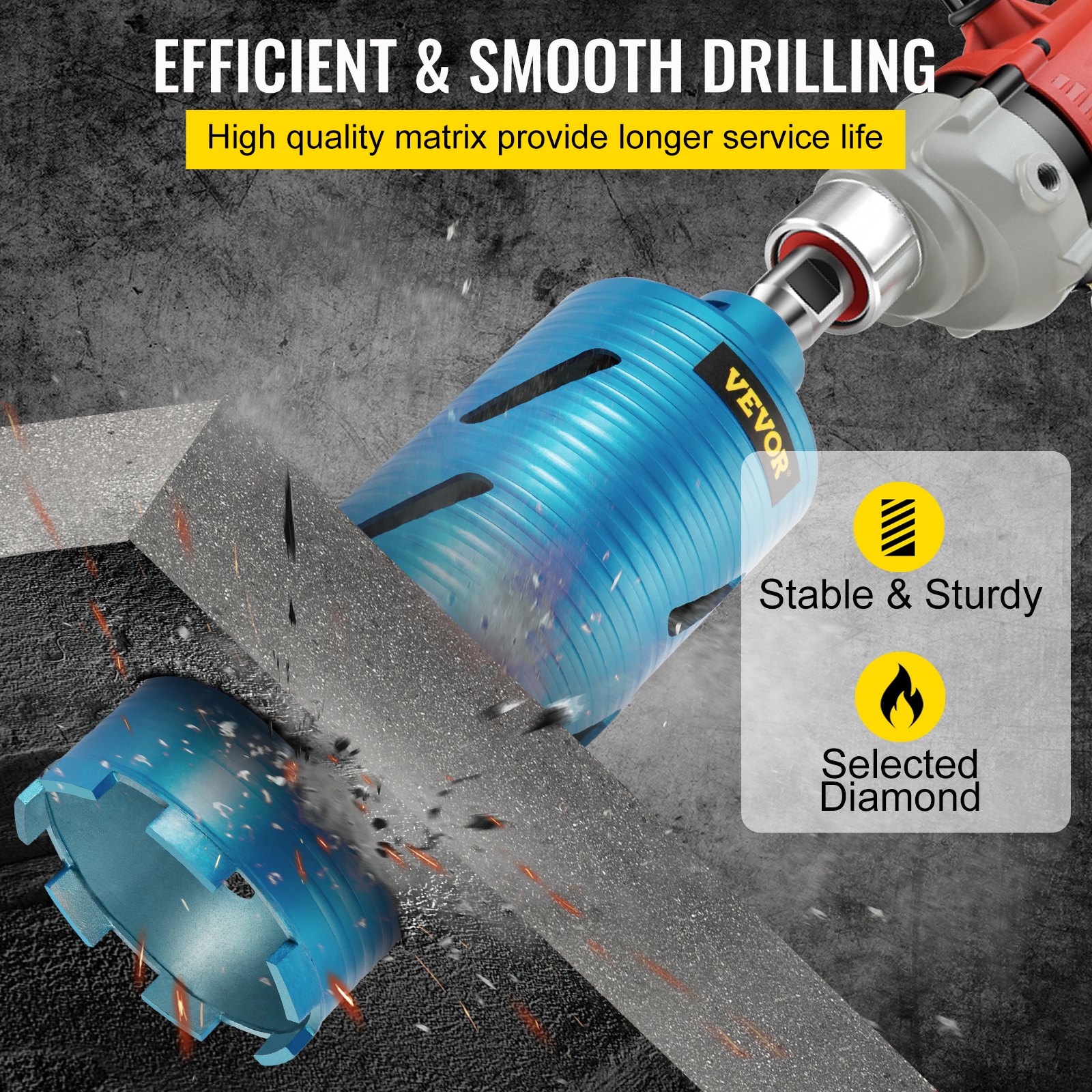 VEVOR Dry Diamond Core Drill 4" Dia. & 9.5" Long Adapts Concrete ...