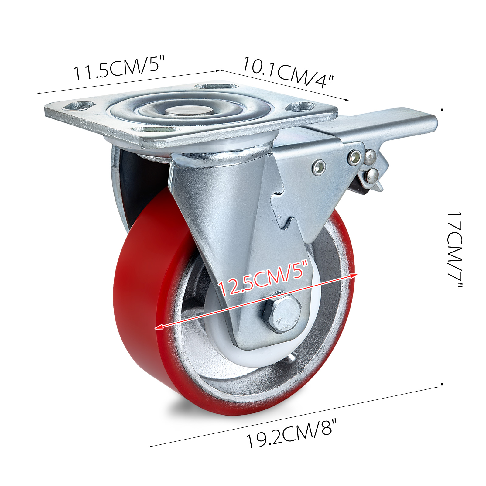 5" X 2" Polyurethane Swivel Caster With Dual Locking Heavy Duty Rigid ...