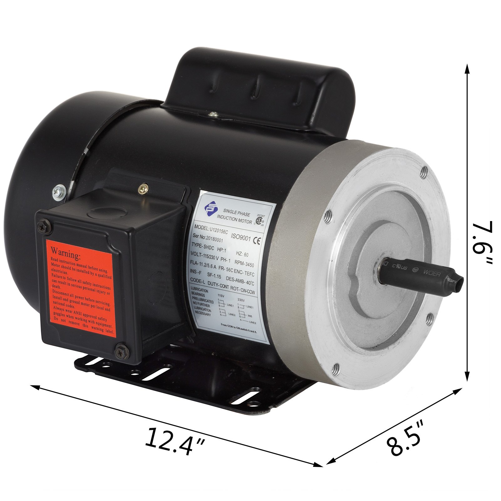 New 1Hp Electric Motor 120156C Single Phase 56C Frame TEFC 115/230V ...
