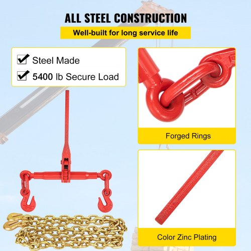 VEVOR Chain Load Binder 5/16-3/8 inch Grade 80 Chain Binders Tie Down 4 ...