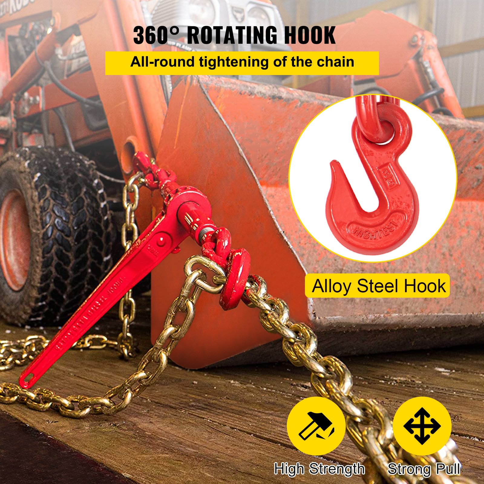 VEVOR Chain Load Binder 5/16-3/8 inch Grade 80 Chain Binders Tie Down 4 ...