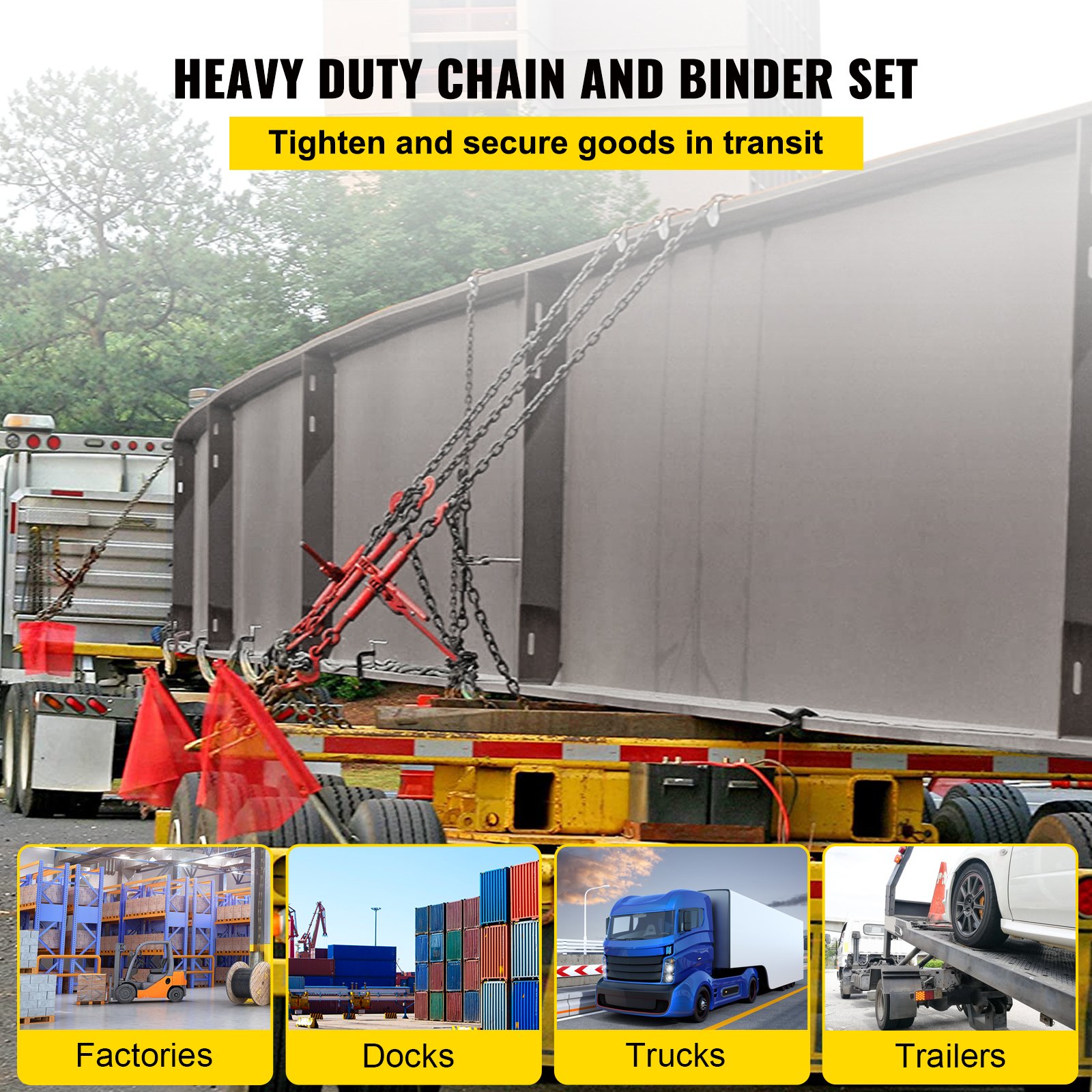 VEVOR Chain Load Binder, 5/16" Tie Down Kit w/ 6600LBS Working Load ...