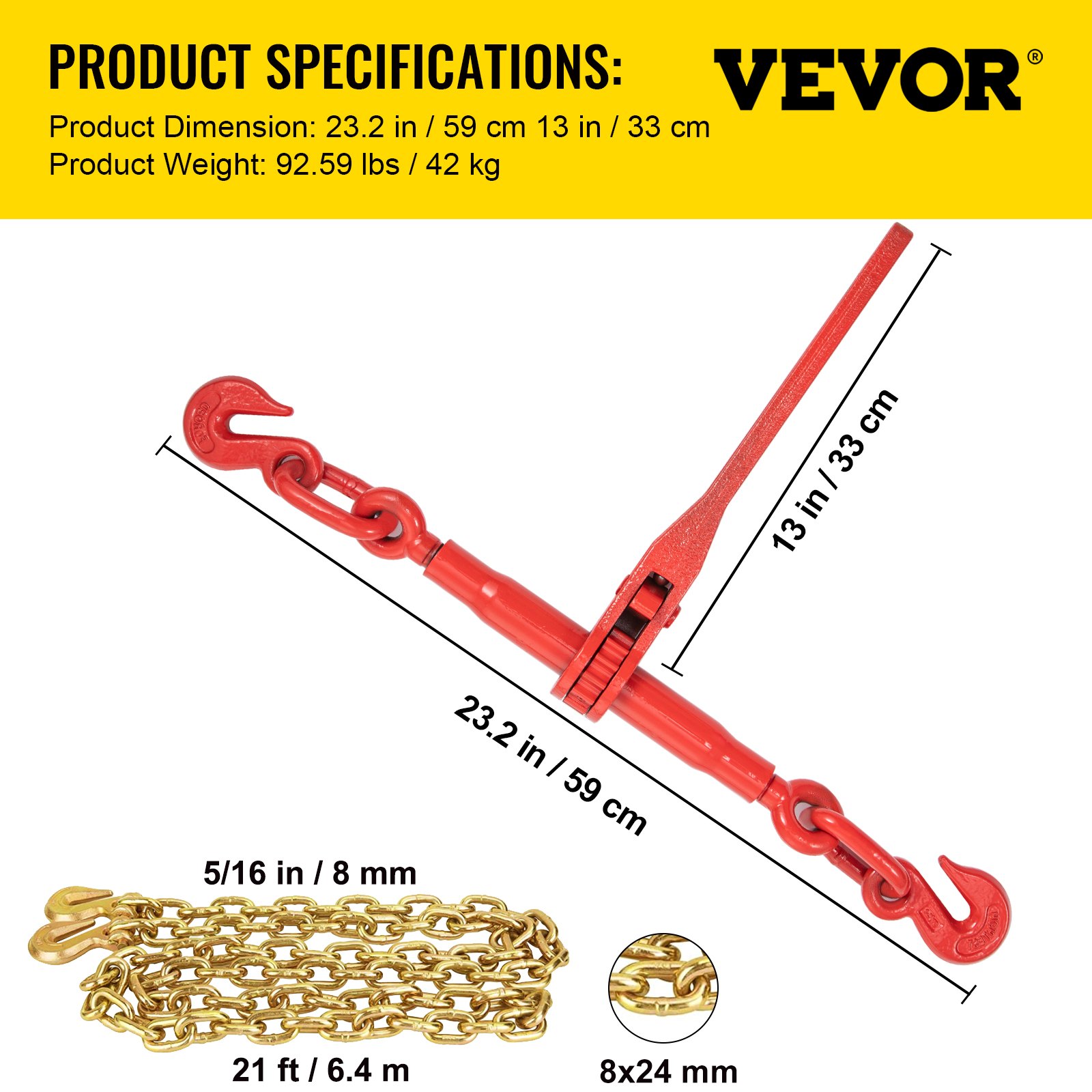 VEVOR Chain Load Binder, 5/16" Tie Down Kit w/ 6600LBS Working Load ...