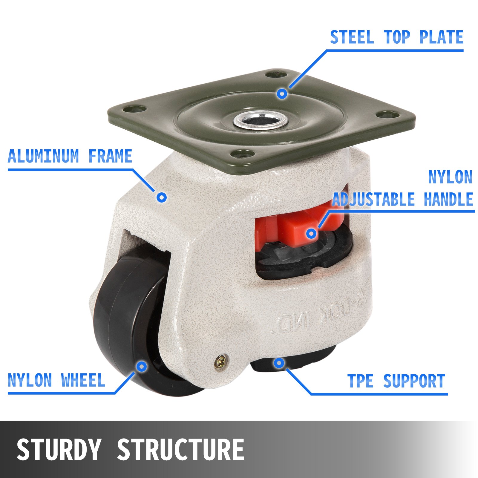 VEVOR Heavy Duty Leveling Casters, Leveling Casters Stem, Set of 4, 2 ...