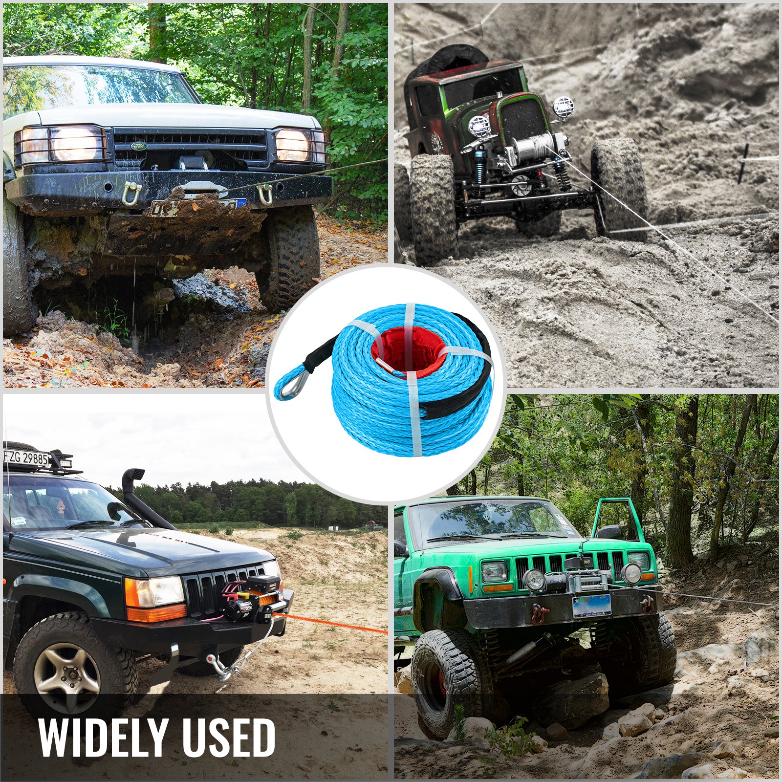 VEVOR Synthetic Winch Rope 3/8in x 100ft, Winch Line Cable with G70 ...