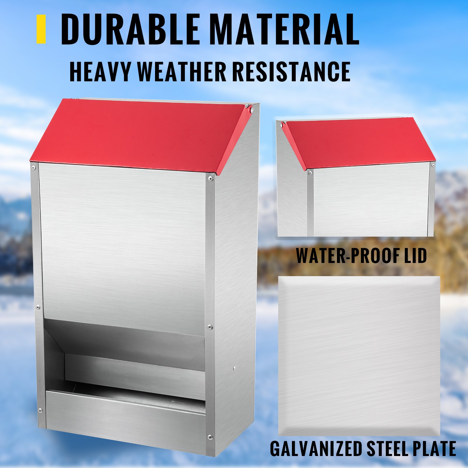 VEVOR Galvanized Poultry Feeder Holds 50lbs of Feed Chicken Feeders No ...