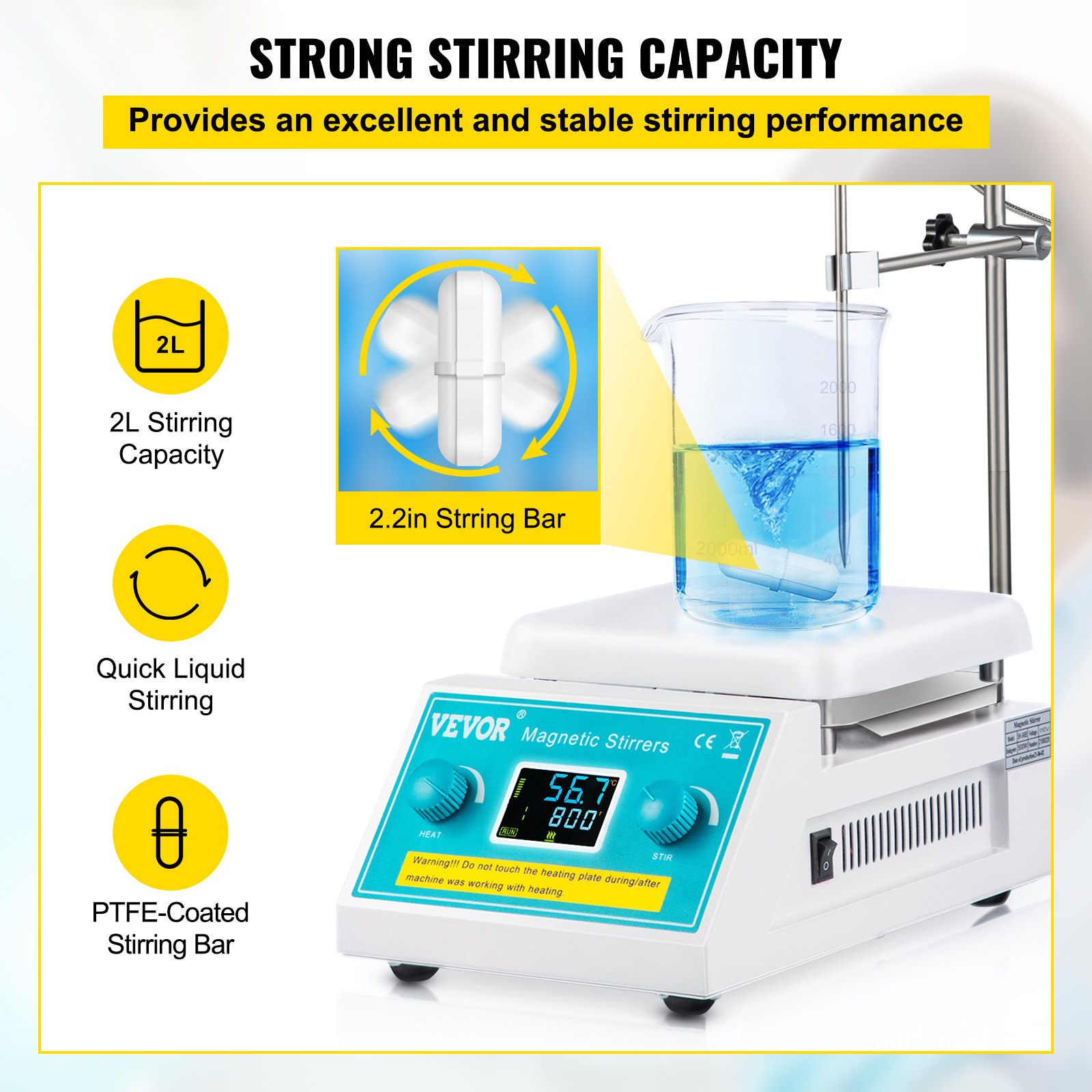 VEVOR Magnetic Stirrer Hot Plate, 2000ml Stirring Capacity Max 572°F ...