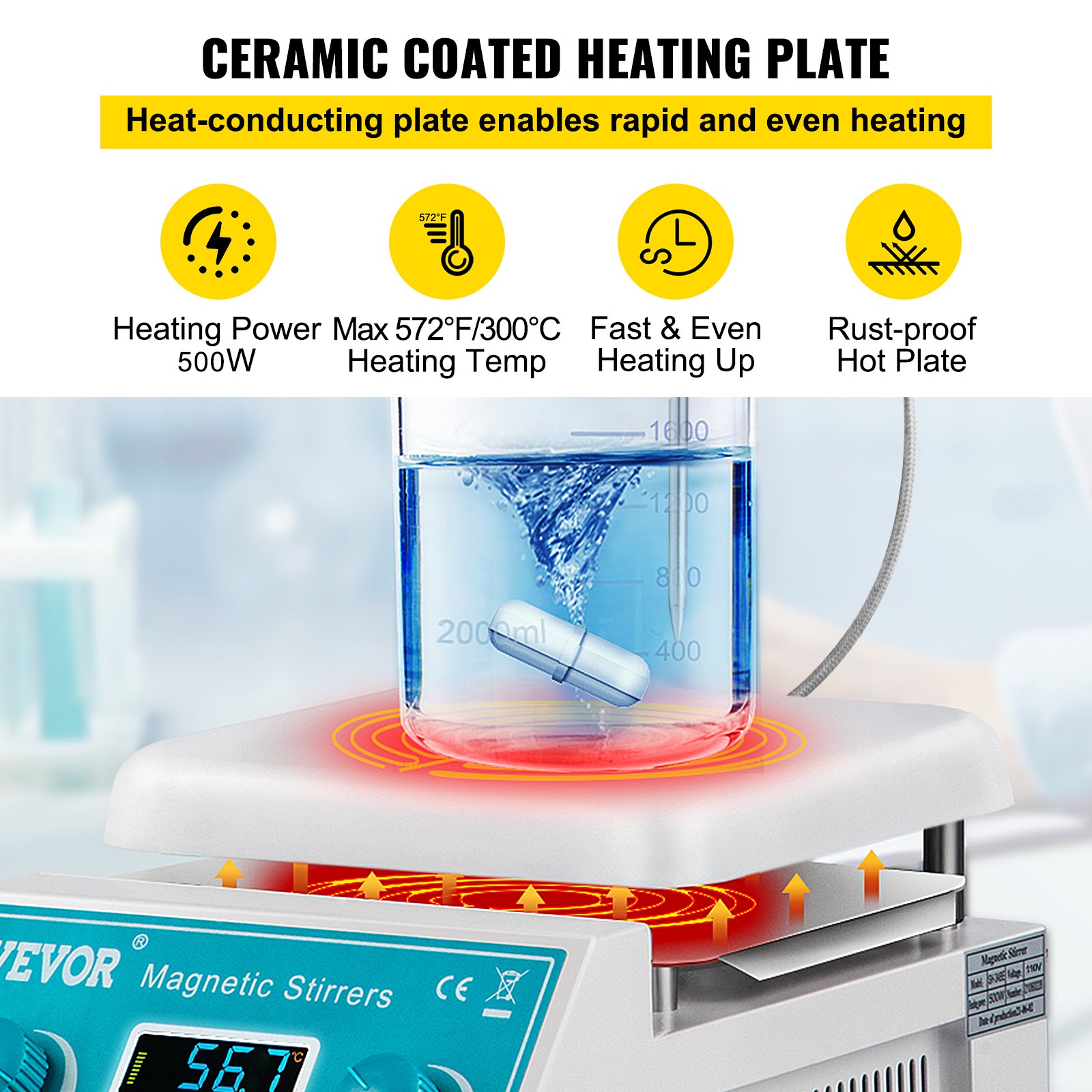 VEVOR Magnetic Stirrer Hot Plate, 2000ml Stirring Capacity Max 572°F ...