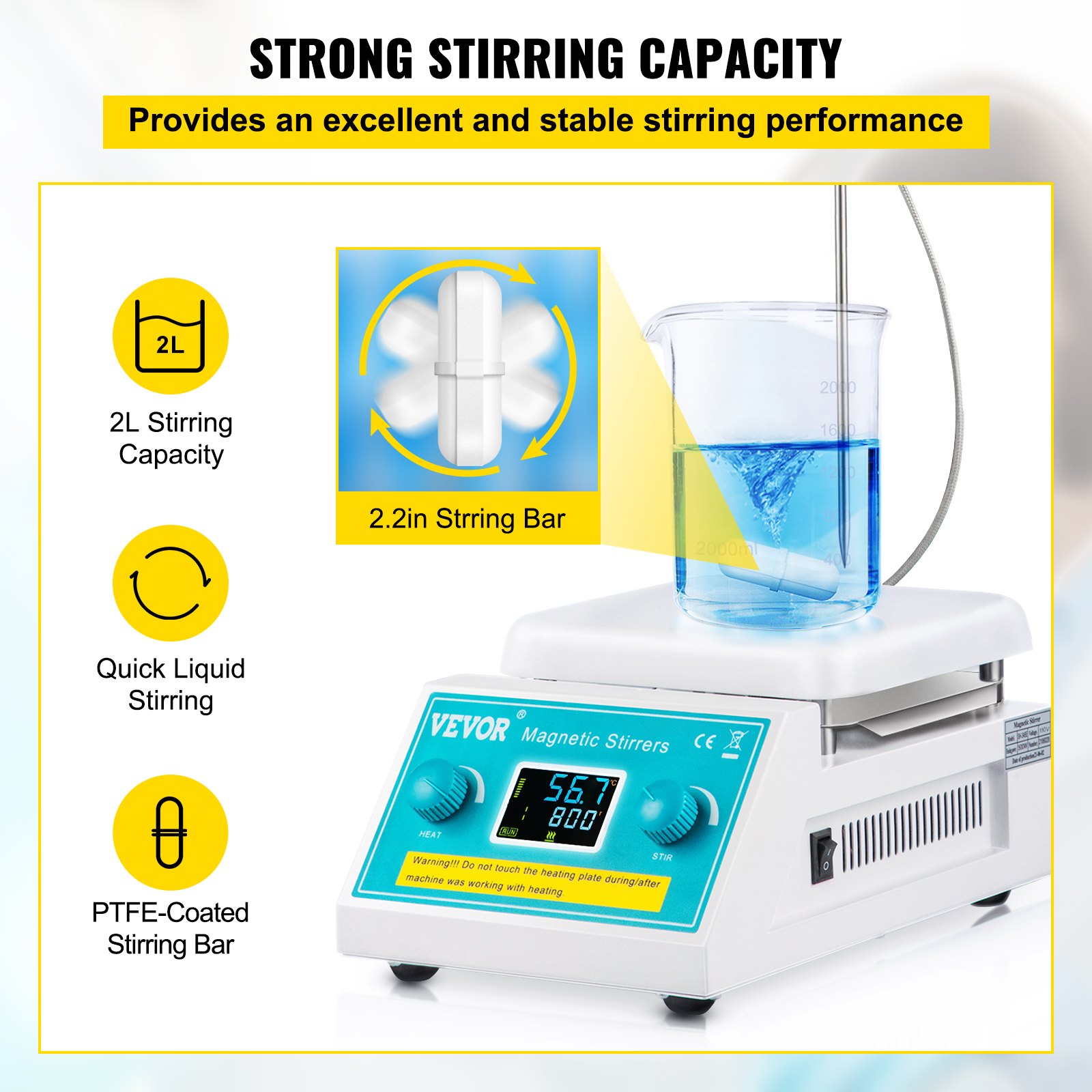 VEVOR Magnetic Stirrer Hot Plate, 2000ml Stirring Capacity Max 572°F ...