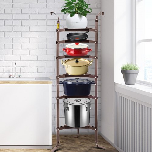 VEVOR 6-Tier Cookware Stand, Carbon Steel Multi-Layer Pot Rack, 61-inch ...