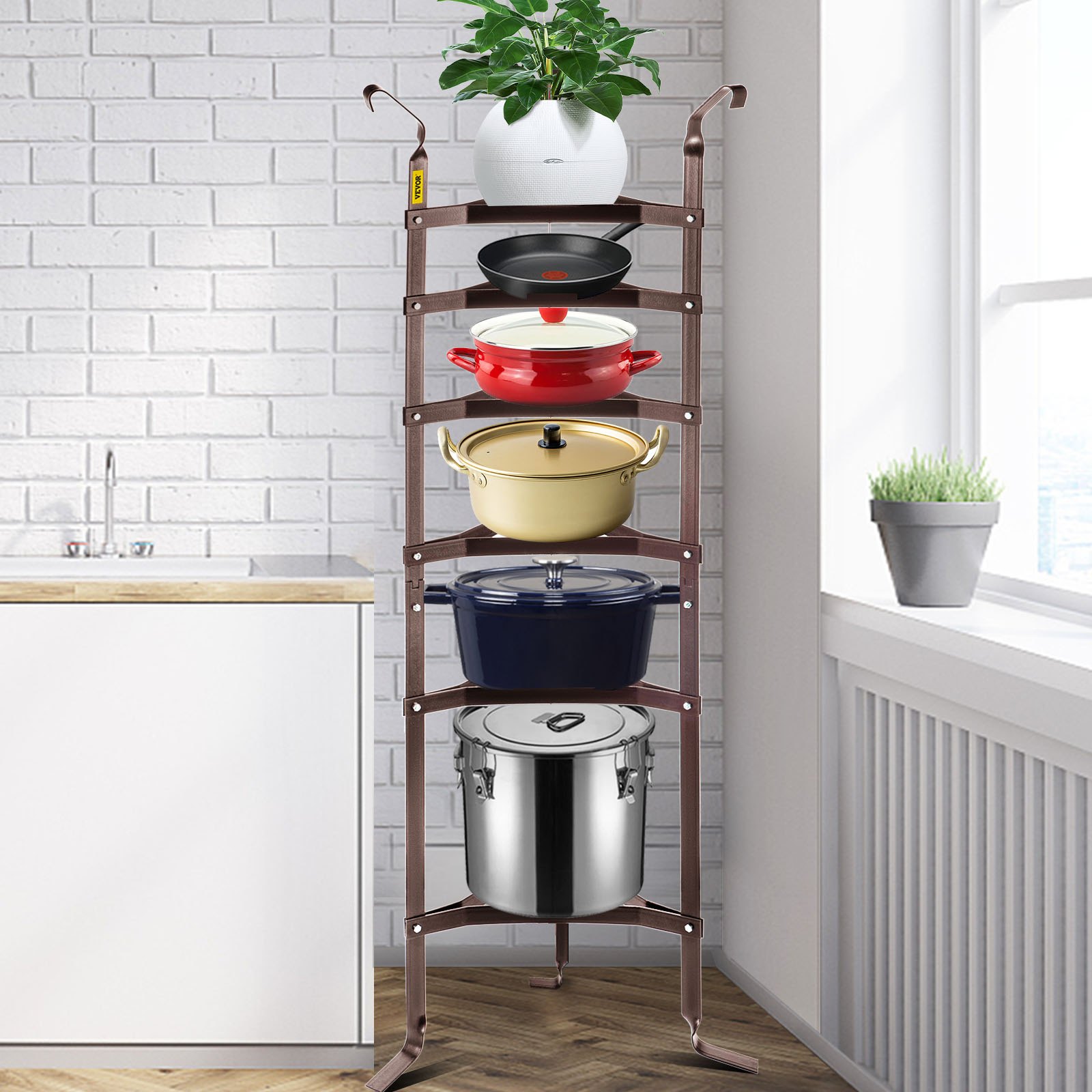 VEVOR 6-Tier Cookware Stand, Carbon Steel Multi-Layer Pot Rack, 61-inch ...