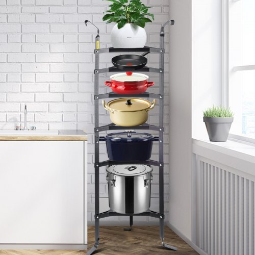 VEVOR 6-Tier Cookware Stand, 61-inch Multi-Layer Pot Rack, Carbon Steel ...