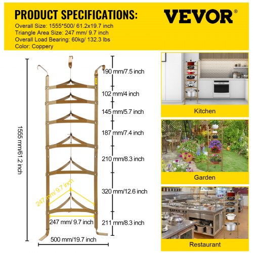 VEVOR 6-Tier Cookware Stand, 61-inch Multi-Layer Pot Rack, Carbon Steel ...