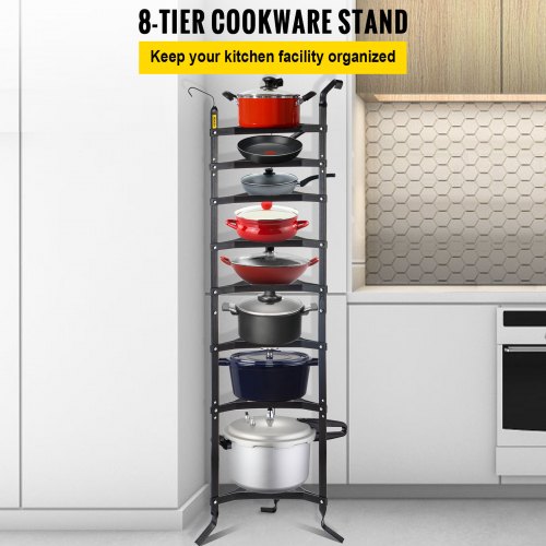 VEVOR 8-Tier Cookware Stand, 68-inch Multi-Layer Pot Rack, Carbon Steel ...
