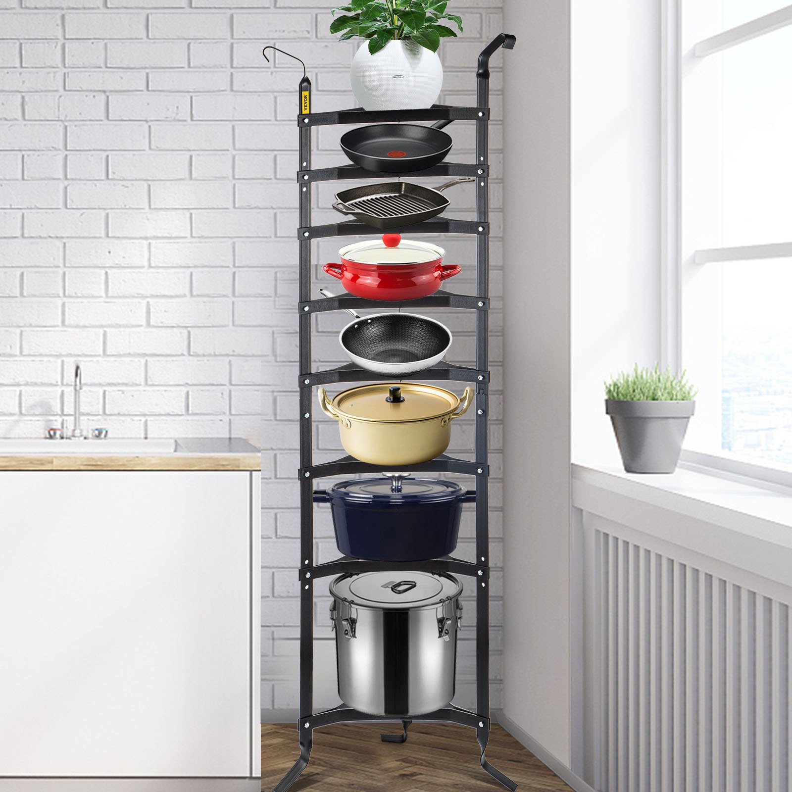VEVOR 8-Tier Cookware Stand, 68-inch Multi-Layer Pot Rack, Carbon Steel ...