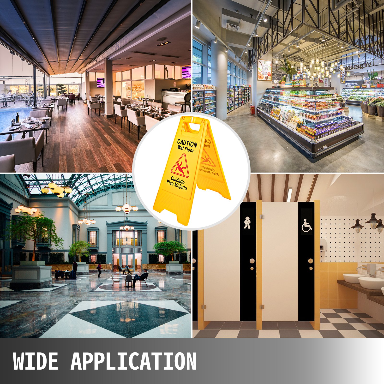VEVOR 16 Pack Wet Floor Sign, 25" Caution Signs Wet Floor, Fold-Out Wet ...