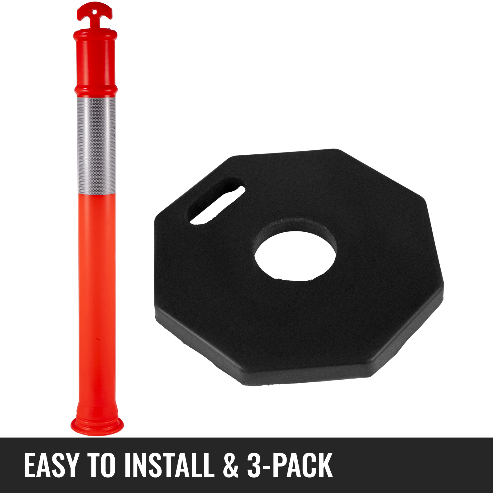 VEVOR 3Pack Traffic Delineator Posts 44 Inch Height, Orange Delineator ...