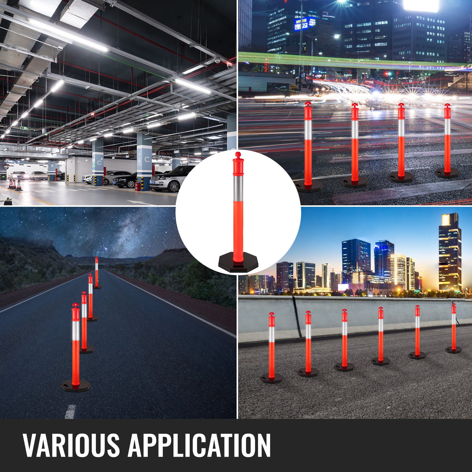VEVOR 5Pack Delineator Posts 44 Inch Height, Orange PE Delineator Post ...