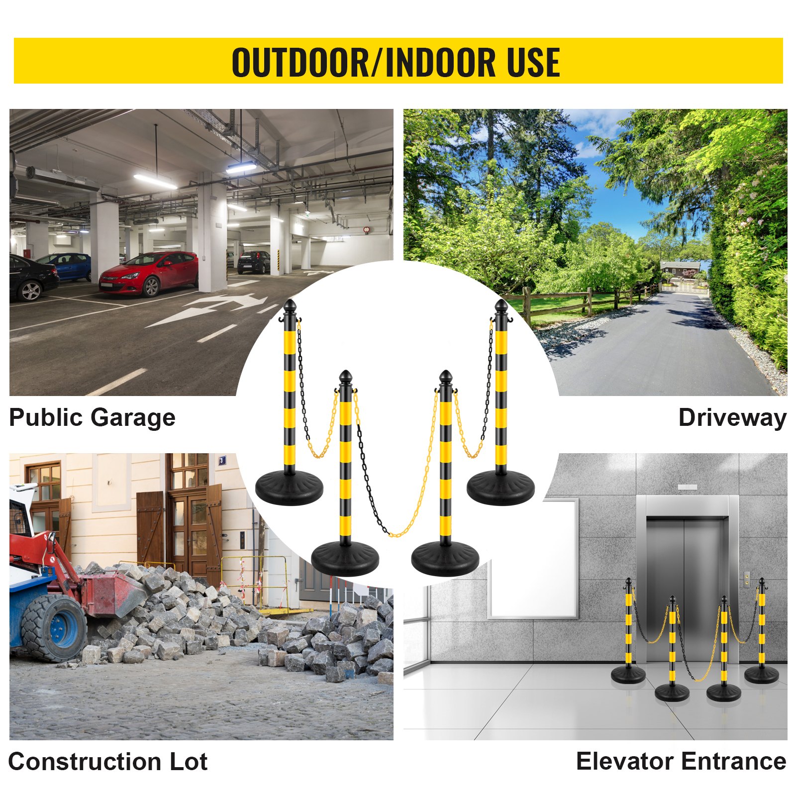 VEVOR Plastic Stanchion, 4pcs Chain Stanchion, Outdoor Stanchion w/ 4 x ...
