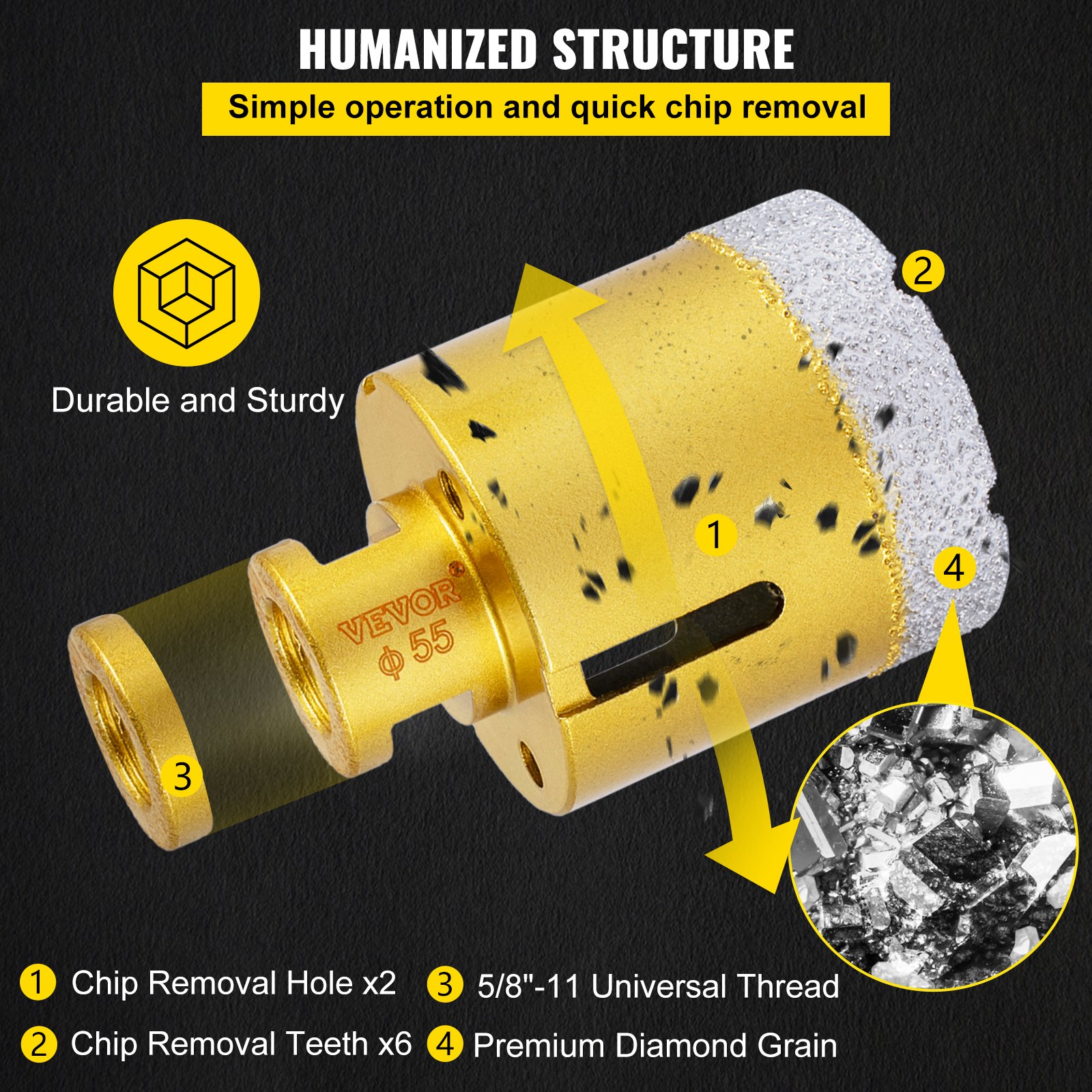 VEVOR Diamond Drill Bits 7PCS Diamond Hole Saw 20/27/35/55/68mmTile ...