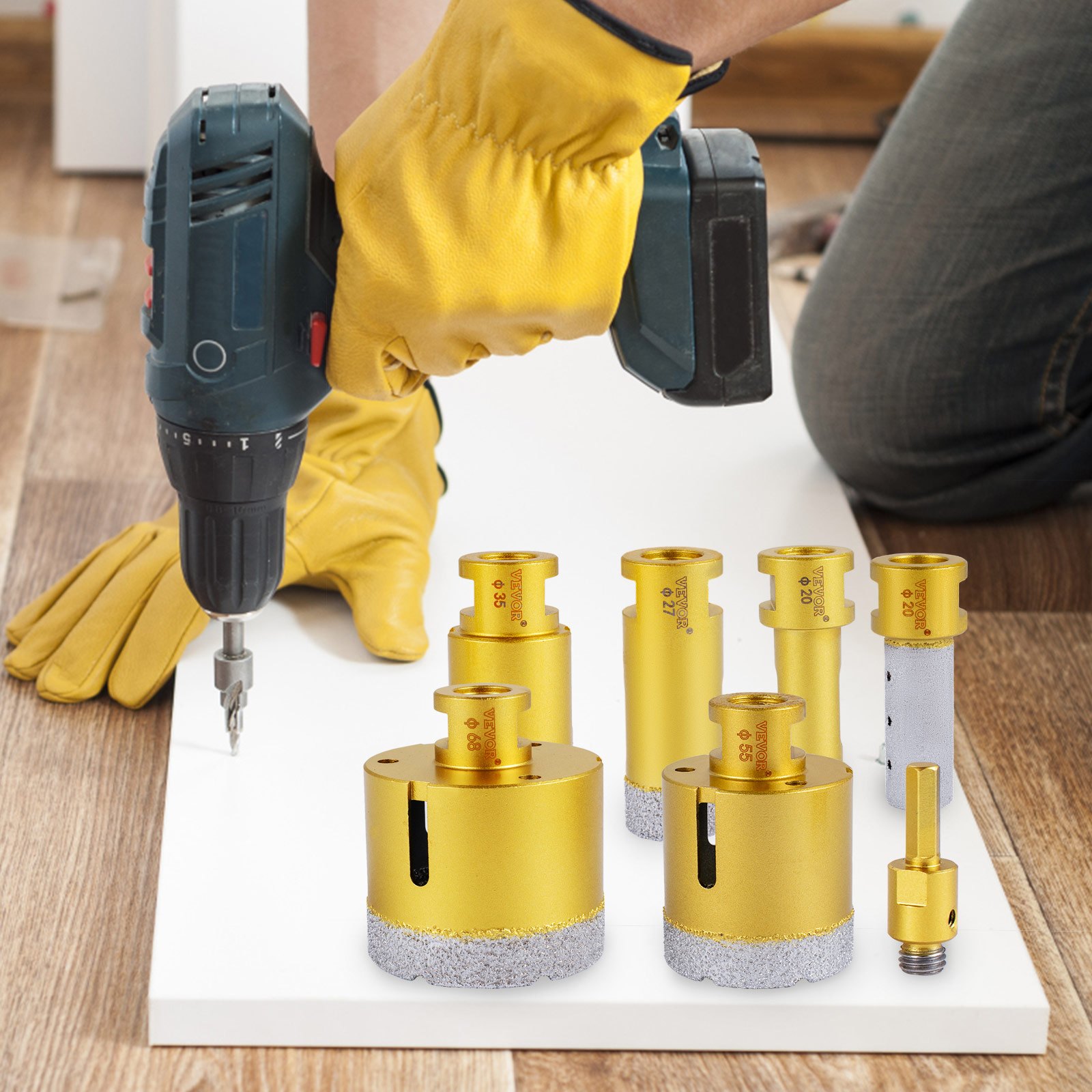 VEVOR Diamond Drill Bits 7PCS Diamond Hole Saw 20/27/35/55/68mmTile ...