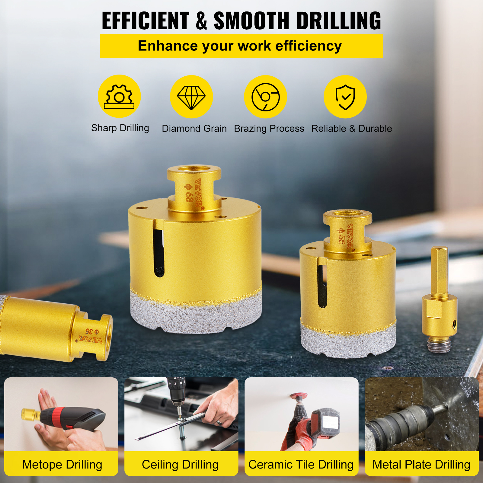 VEVOR Diamond Drill Bits 7PCS Diamond Hole Saw 20/27/35/55/68mmTile ...