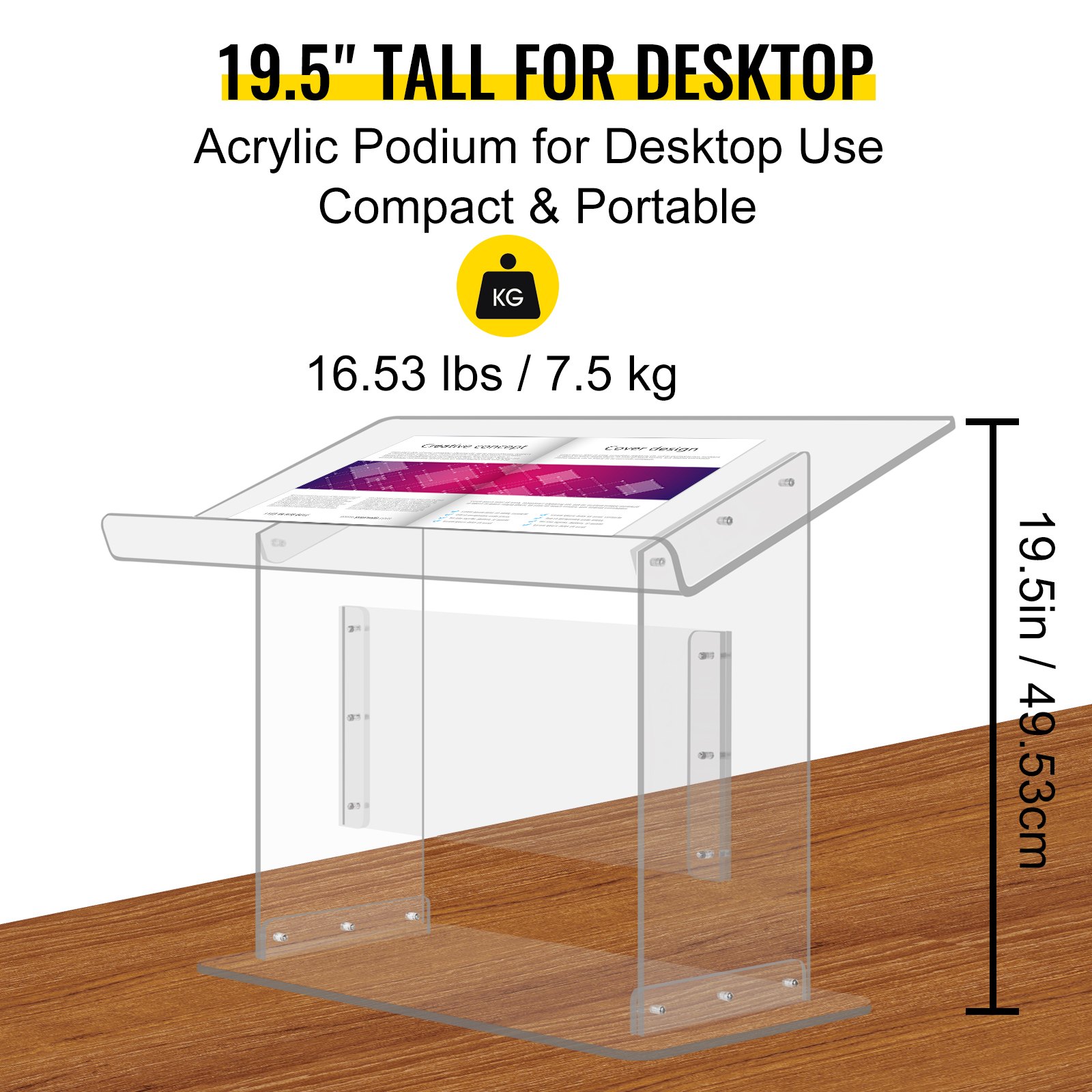VEVOR Tabletop Acrylic Podium 19.5" Tall Plexiglass Podium 27"x13.7 ...