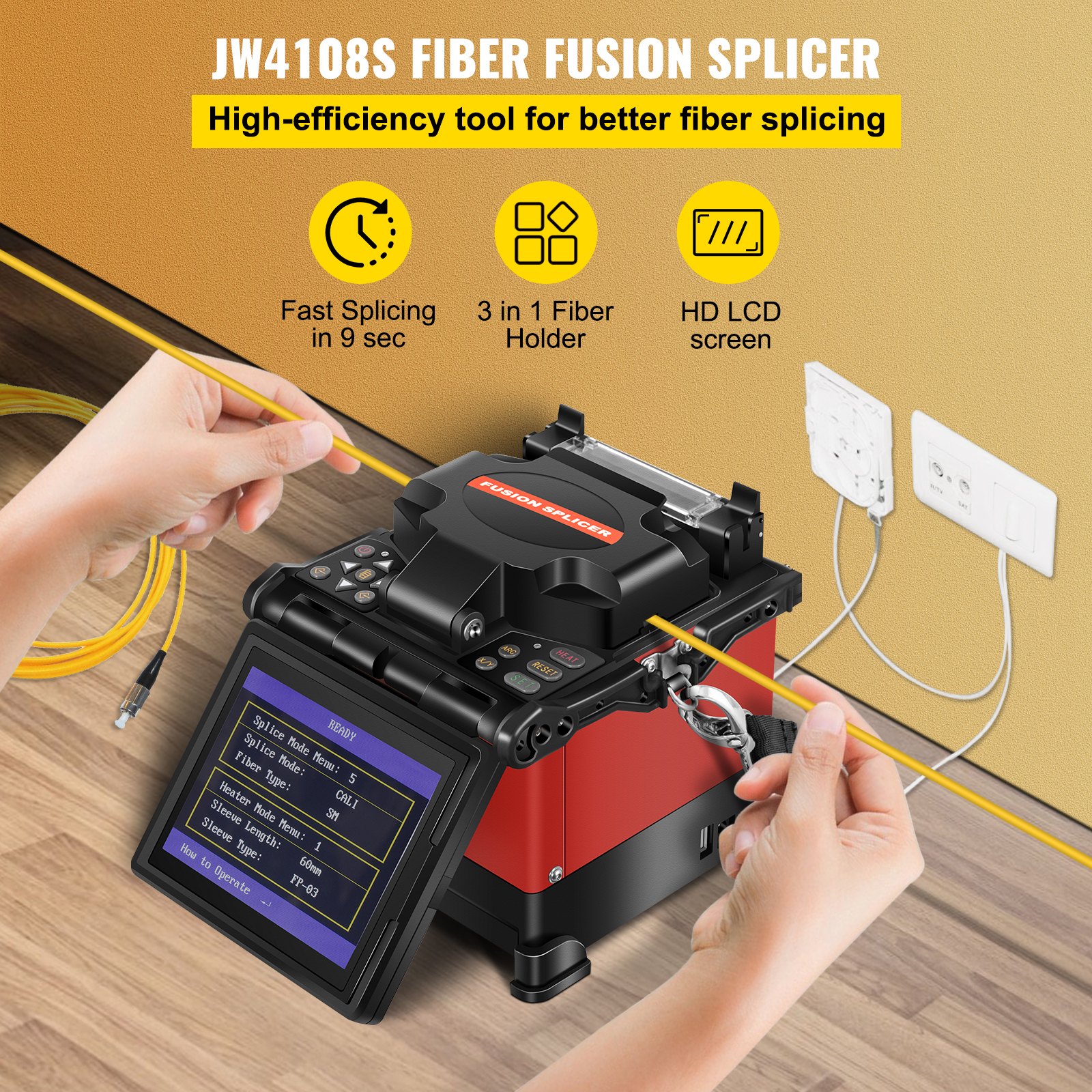 JW4108S Optical Fiber Fusion Splicer Fiber Optic Welding Splicing ...