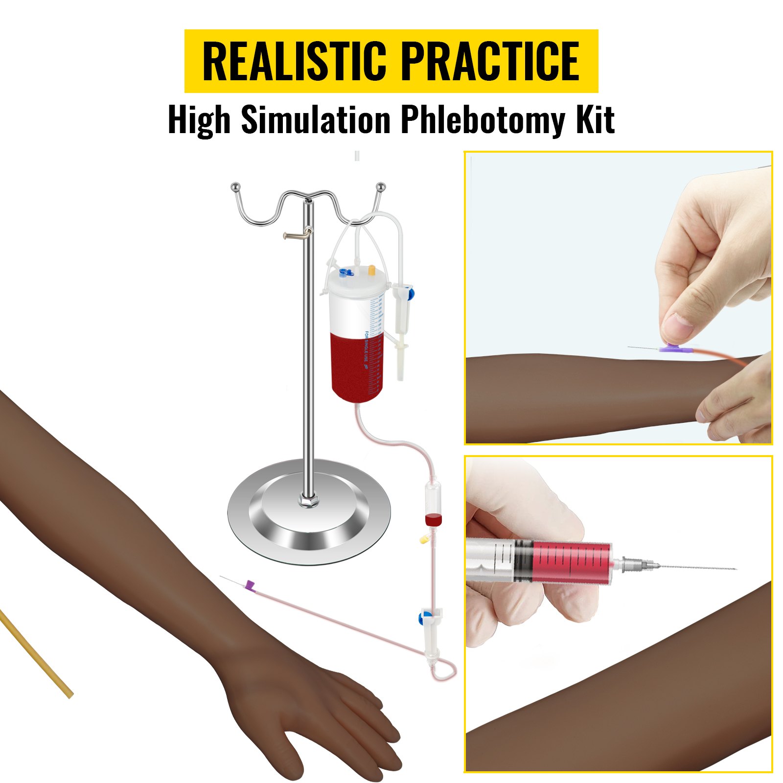 VEVOR Phlebotomy Practice Kit, Dark Skin IV Practice Kit Venipuncture ...