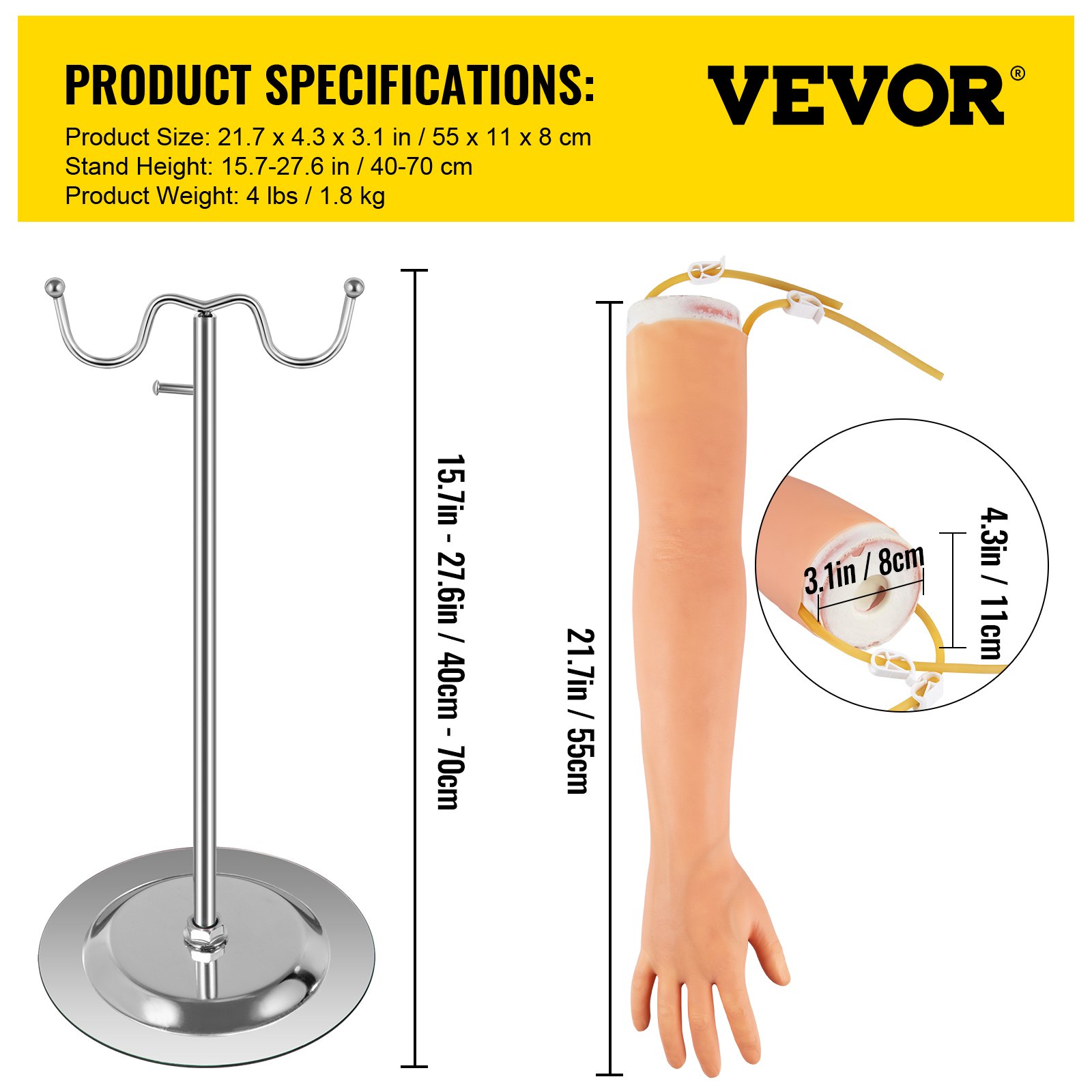 VEVOR VEVOR IV Practice Kit Phlebotomy Venipuncture Practice Arm for ...