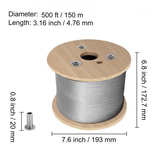 VEVOR T316 Stainless Steel Wire Cable, 1/8'' x 500ft Aircraft Wire Rope ...