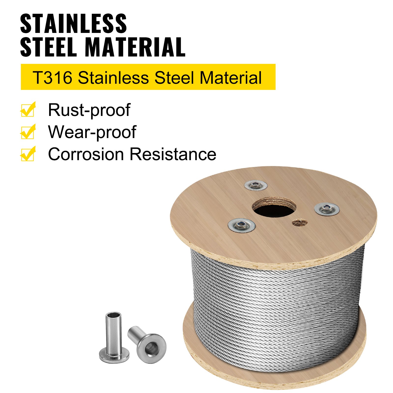 VEVOR T316 Stainless Steel Wire Cable, 1/8'' x 500ft Aircraft Wire Rope ...