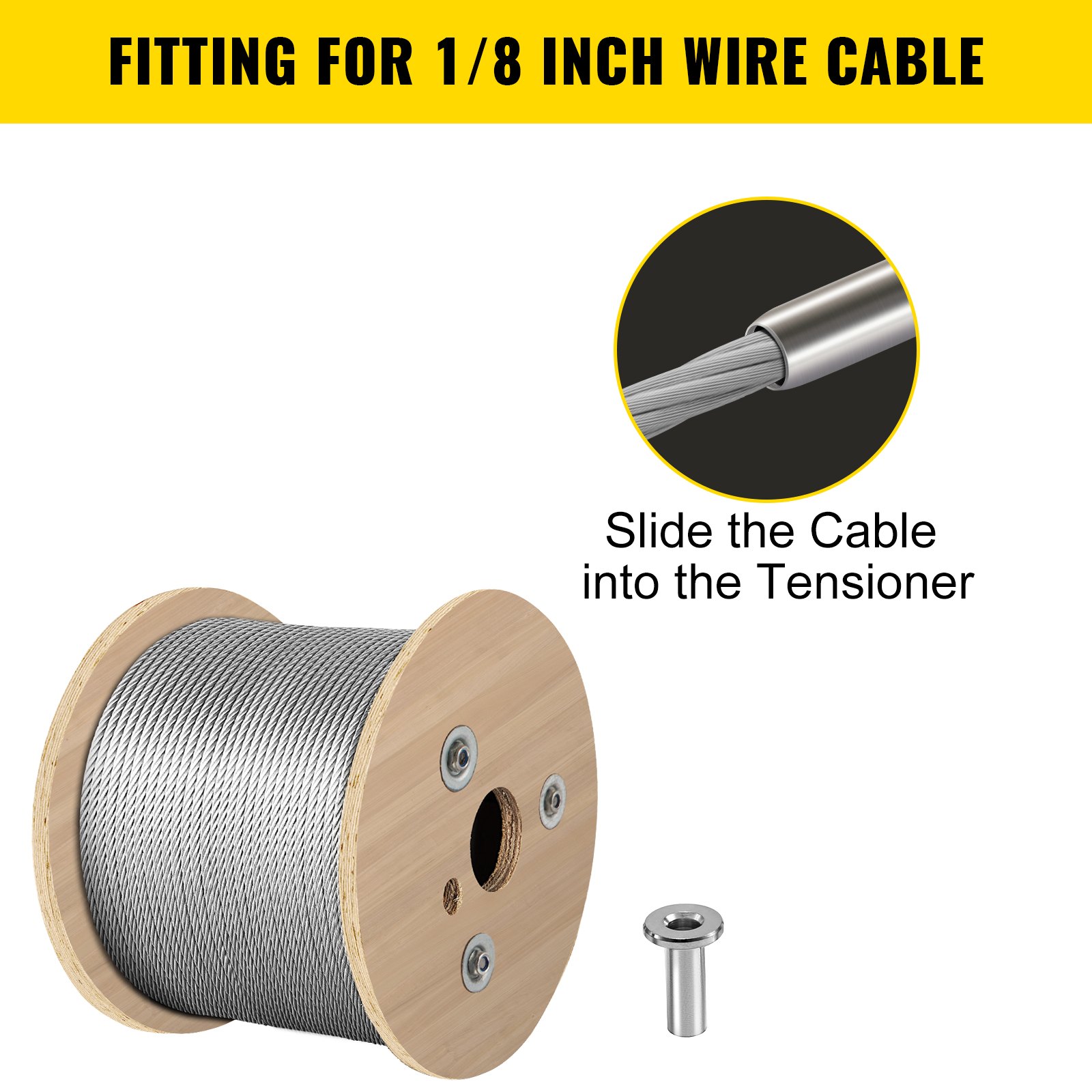 VEVOR T316 Stainless Steel Wire Cable, 1/8'' x 500ft Aircraft Wire Rope ...