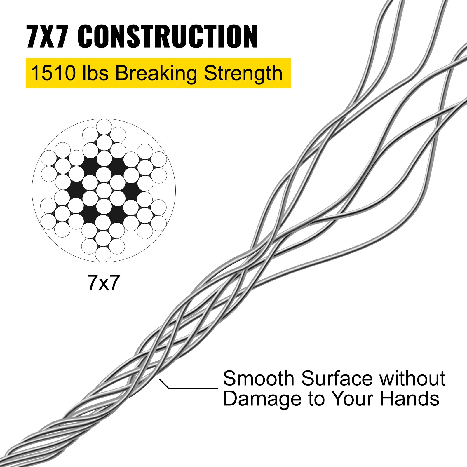 VEVOR T316 Stainless Steel Wire Cable, 1/8'' x 500ft Aircraft Wire Rope ...