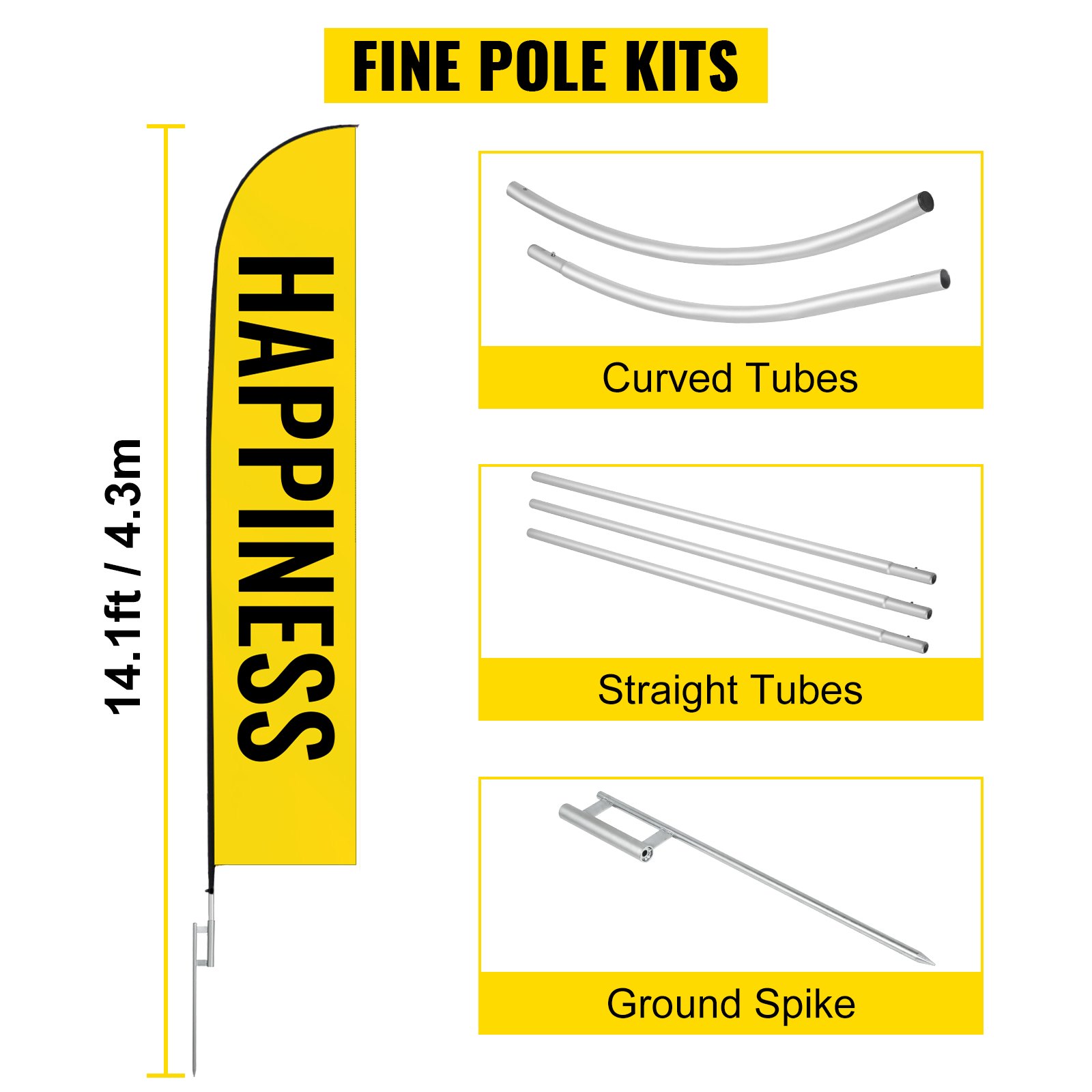 VEVOR Advertising Flag Pole, 3 x Feather Flag Bundles, 16ft Windless ...