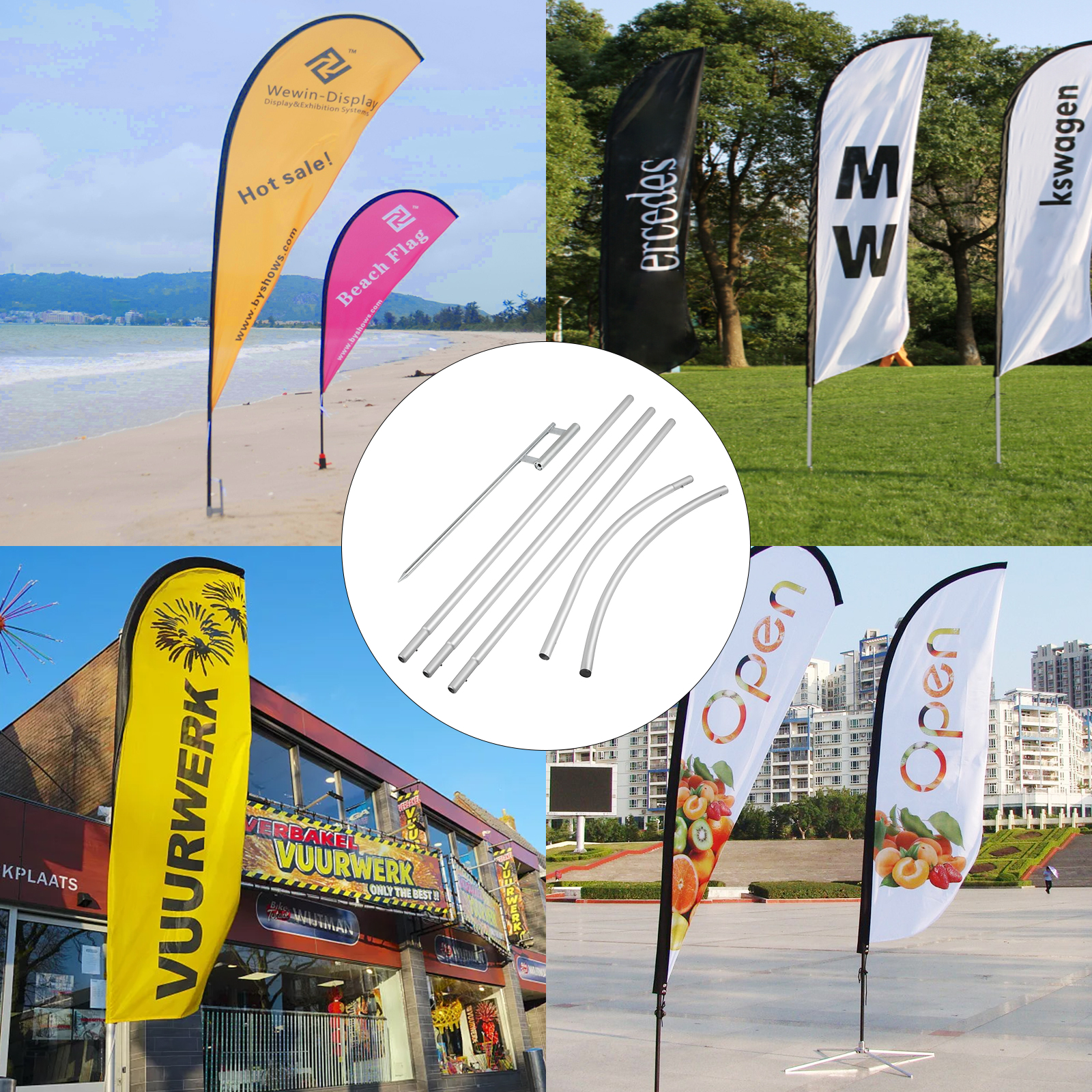 VEVOR Advertising Flag Pole, 4 x Feather Flag Bundles with Ground Spike ...
