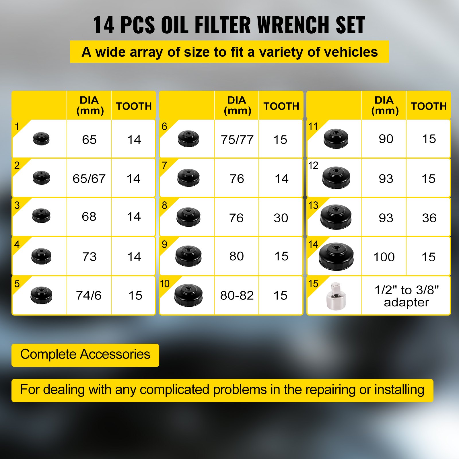 VEVOR Oil Filter Socket Set, 14 Pcs Oil Filter Wrench Set, Sturdy Steel ...