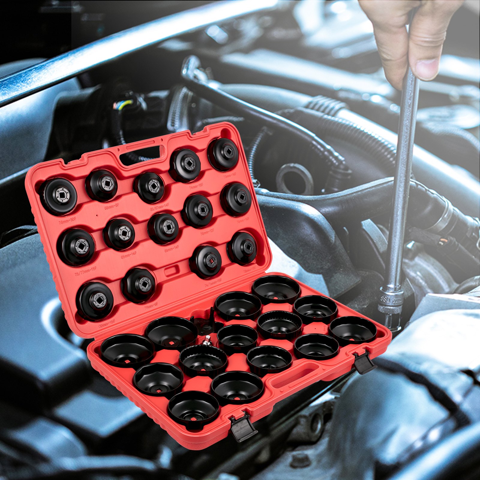 VEVOR Oil Filter Socket Set, 30 Pcs Oil Filter Wrench Set, Sturdy Steel ...