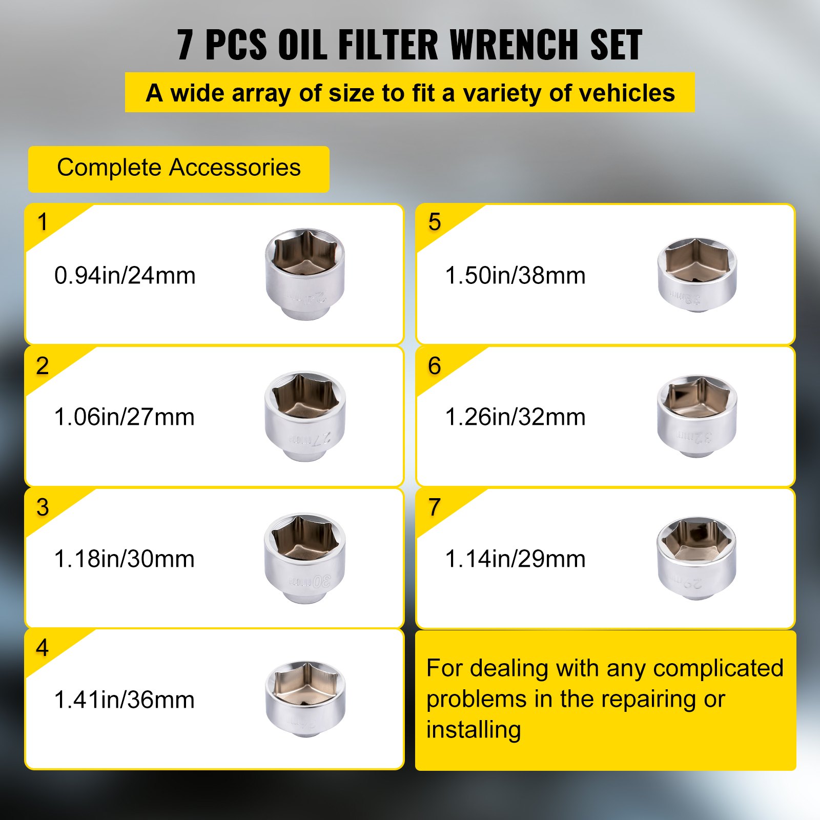 Vevor Oil Filter Socket Set Cup Socket Tool Set 7 Pcs Oil Filter Cap ...